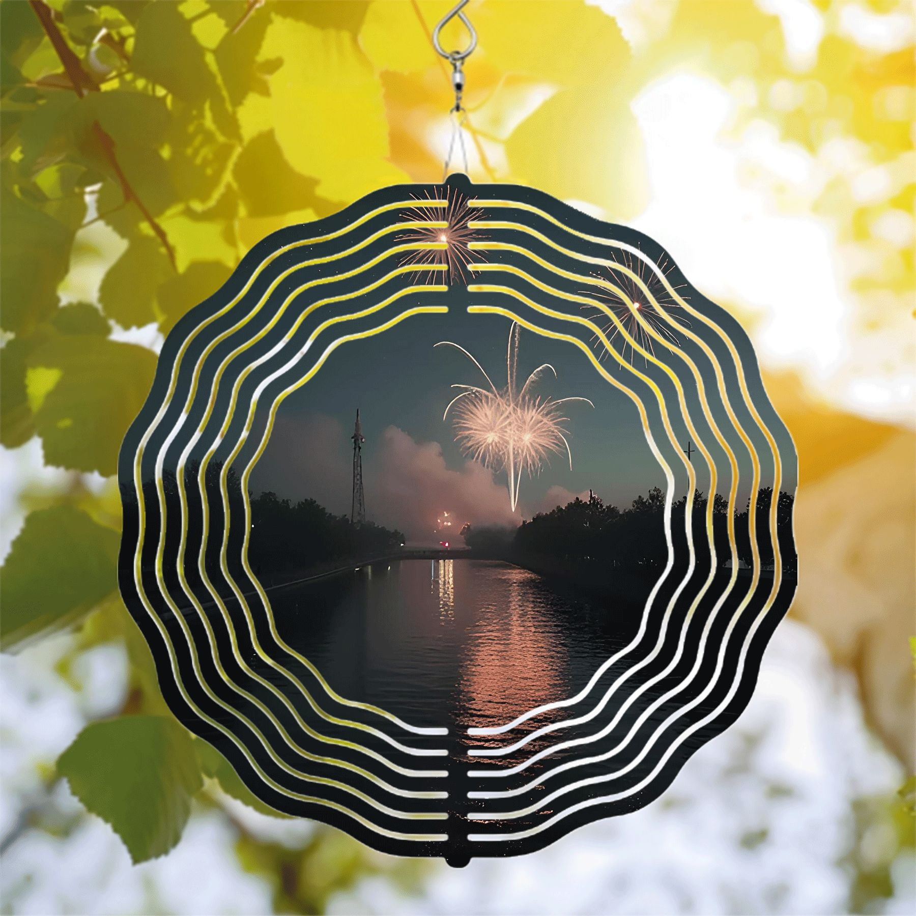 Futuristic Metal Hanging Wind Spinners & Chimes - Circular Wave Pattern ...