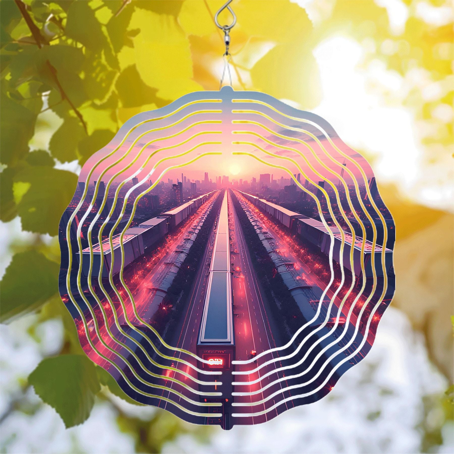 Futuristic Metal Hanging Wind Spinners & Chimes - Circular Wavy Pattern ...