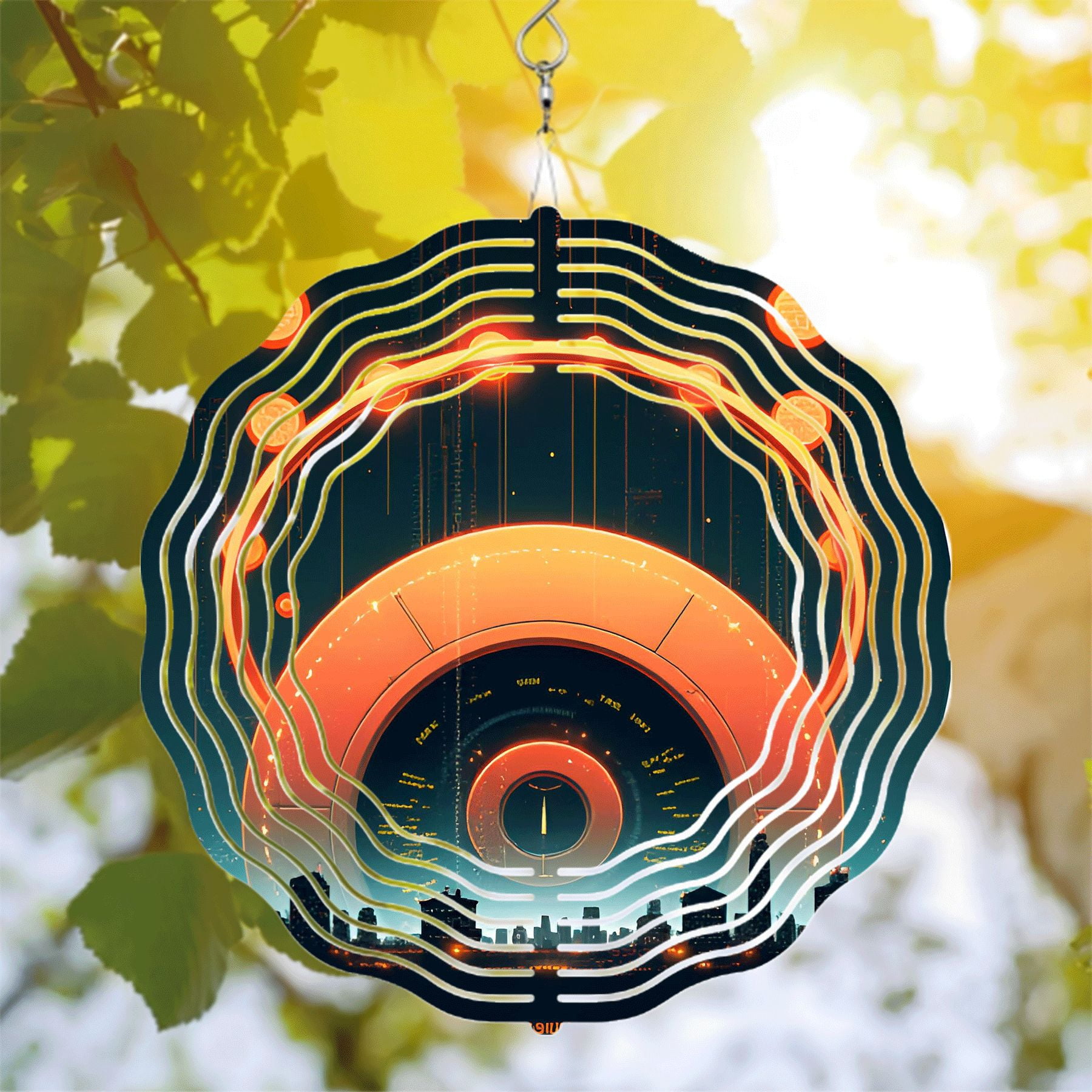Futuristic Metal Hanging Wind Spinners & Chimes - Concentric Circular ...