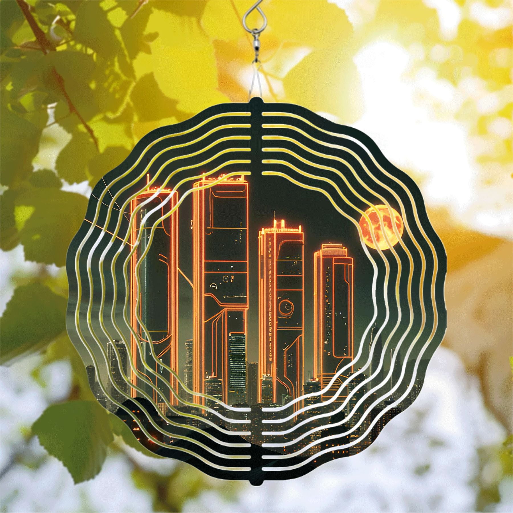 Futuristic Metal Hanging Wind Spinners & Chimes - Concentric Wave ...
