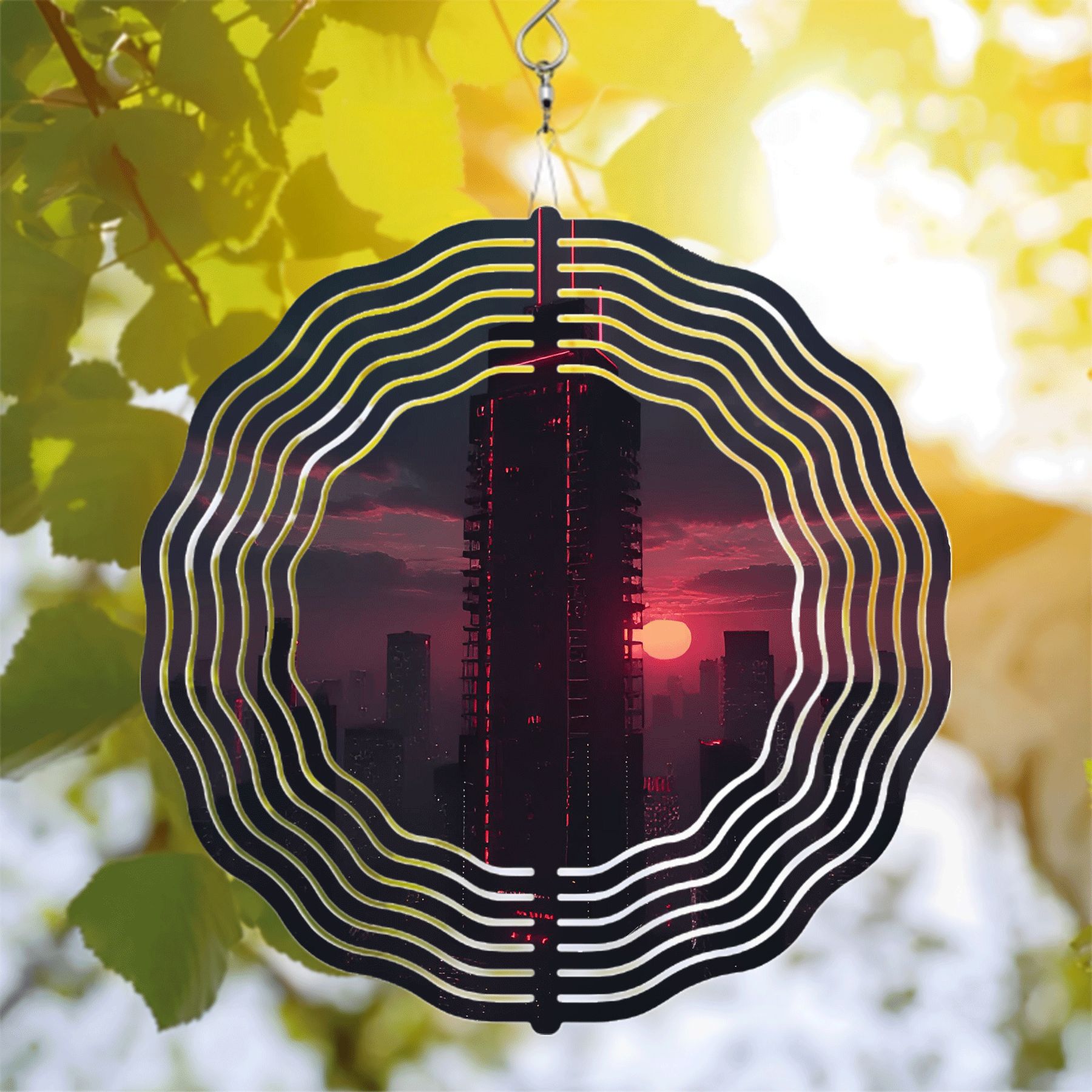 Futuristic Metal Hanging Wind Spinners & Chimes - Dynamic Wave Design ...