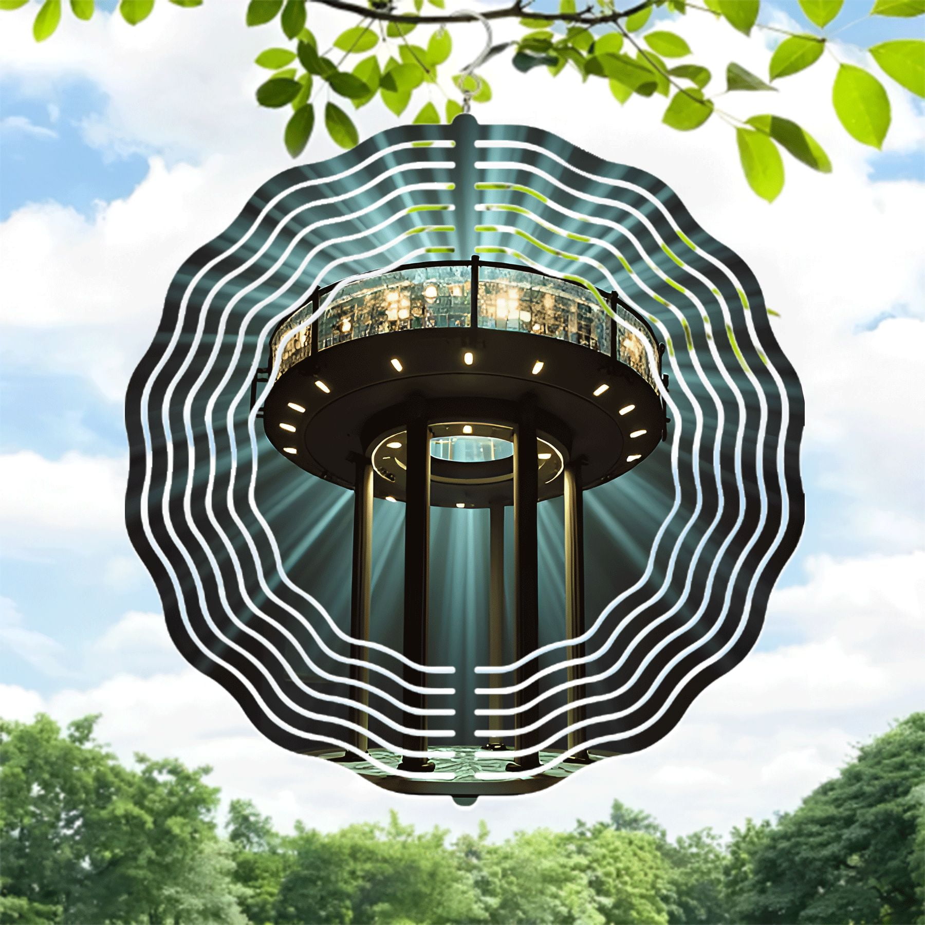Futuristic Metal Hanging Wind Spinners & Chimes - Dynamic Wave Patterns ...