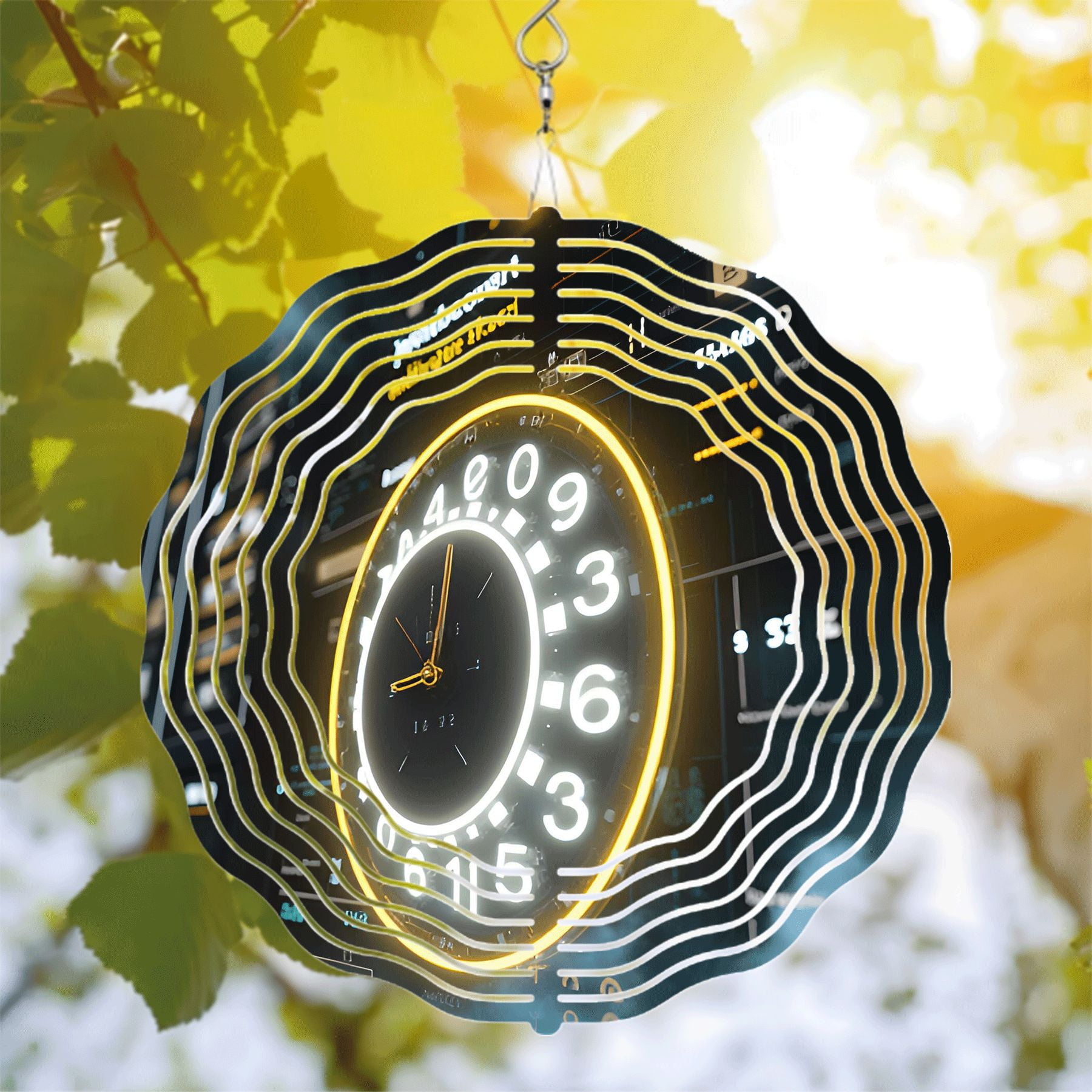Futuristic Metal Hanging Wind Spinners & Chimes - Neon Wave Patterns ...