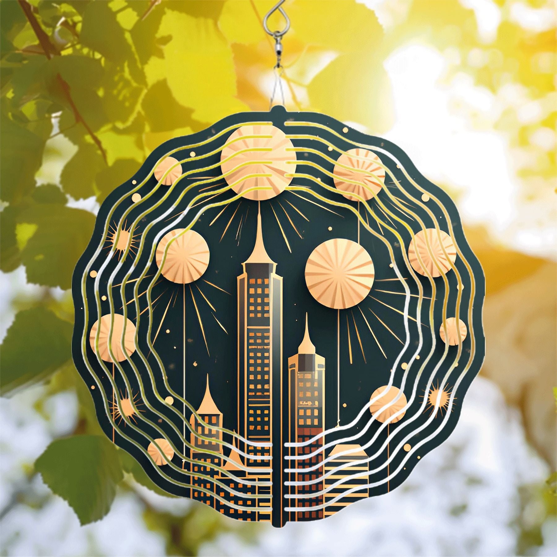 Futuristic Metal Hanging Wind Spinners & Chimes - Sleek Golden Spheres ...