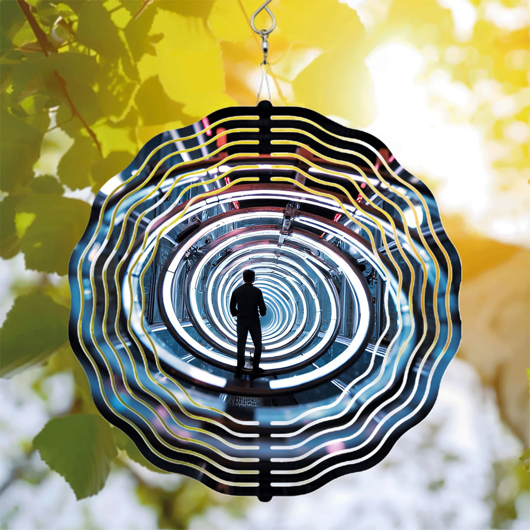 Futuristic Metal Hanging Wind Spinners - Spiral Design Wind Chimes for ...
