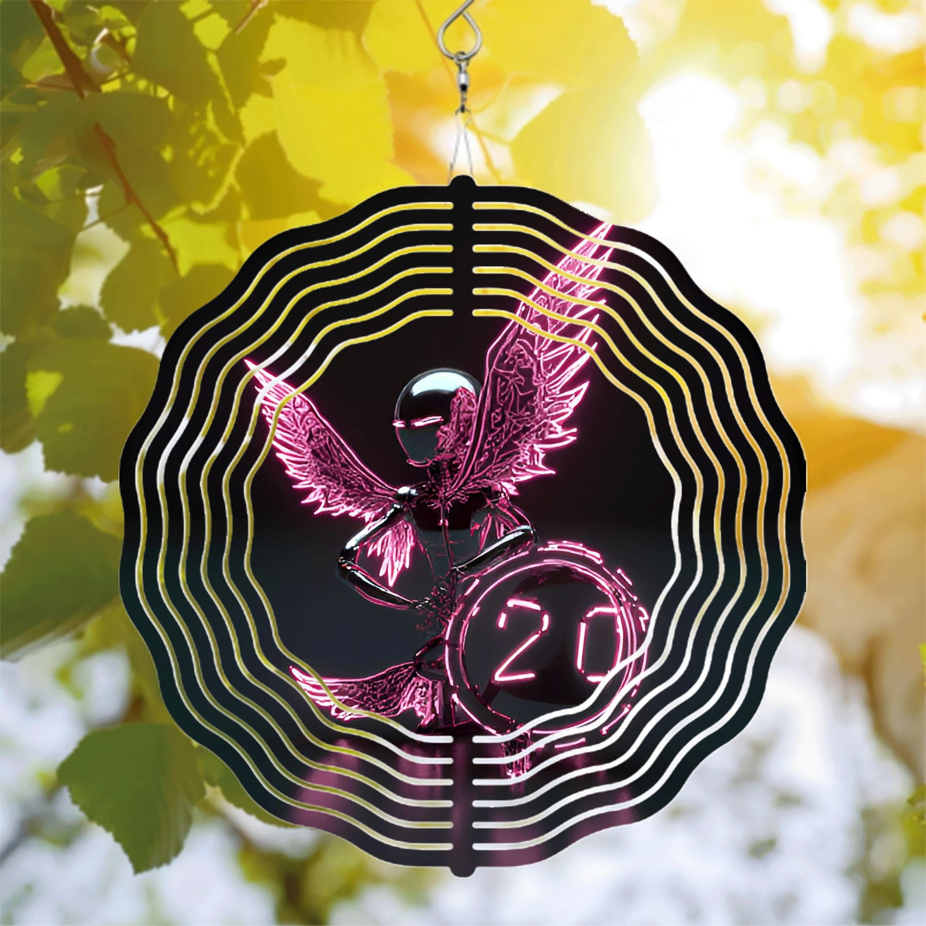 Futuristic Metal Hanging Wind Spinners with Neon Wing Design - Dynamic ...