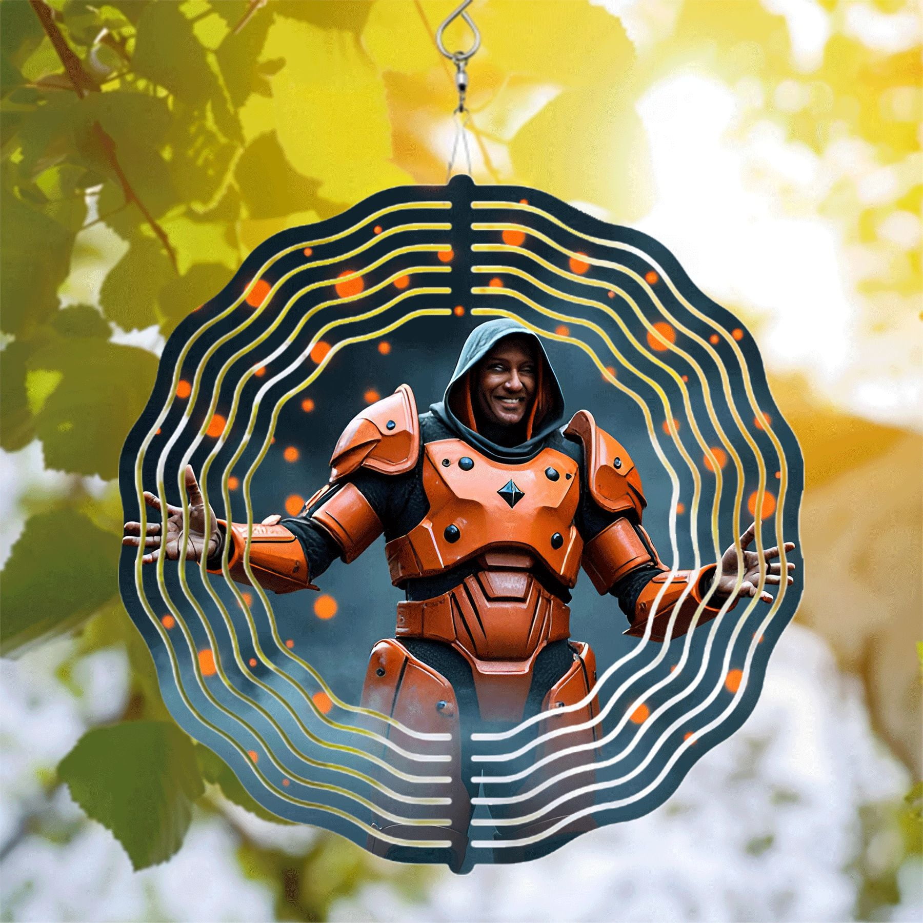 Futuristic Metal Hanging Wind Spinners with Orange Dot Patterns ...