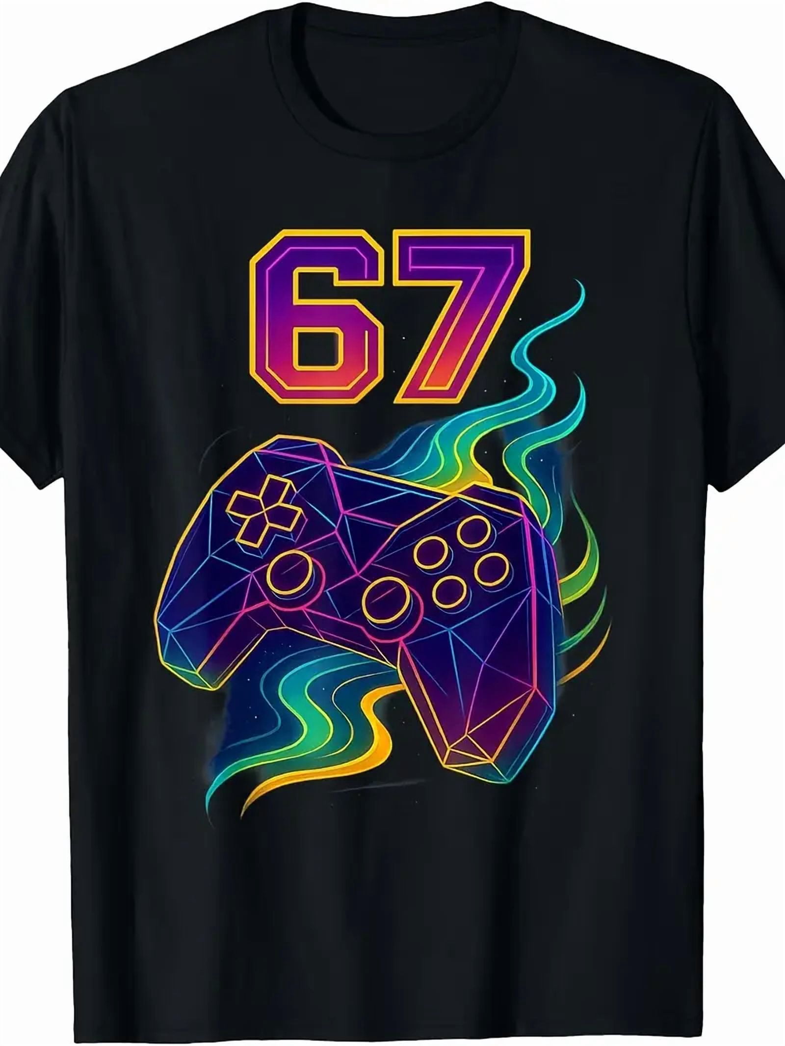 Futuristic Neon Gamer Controller 67 Birthday Unisex Graphic T-Shirt ...