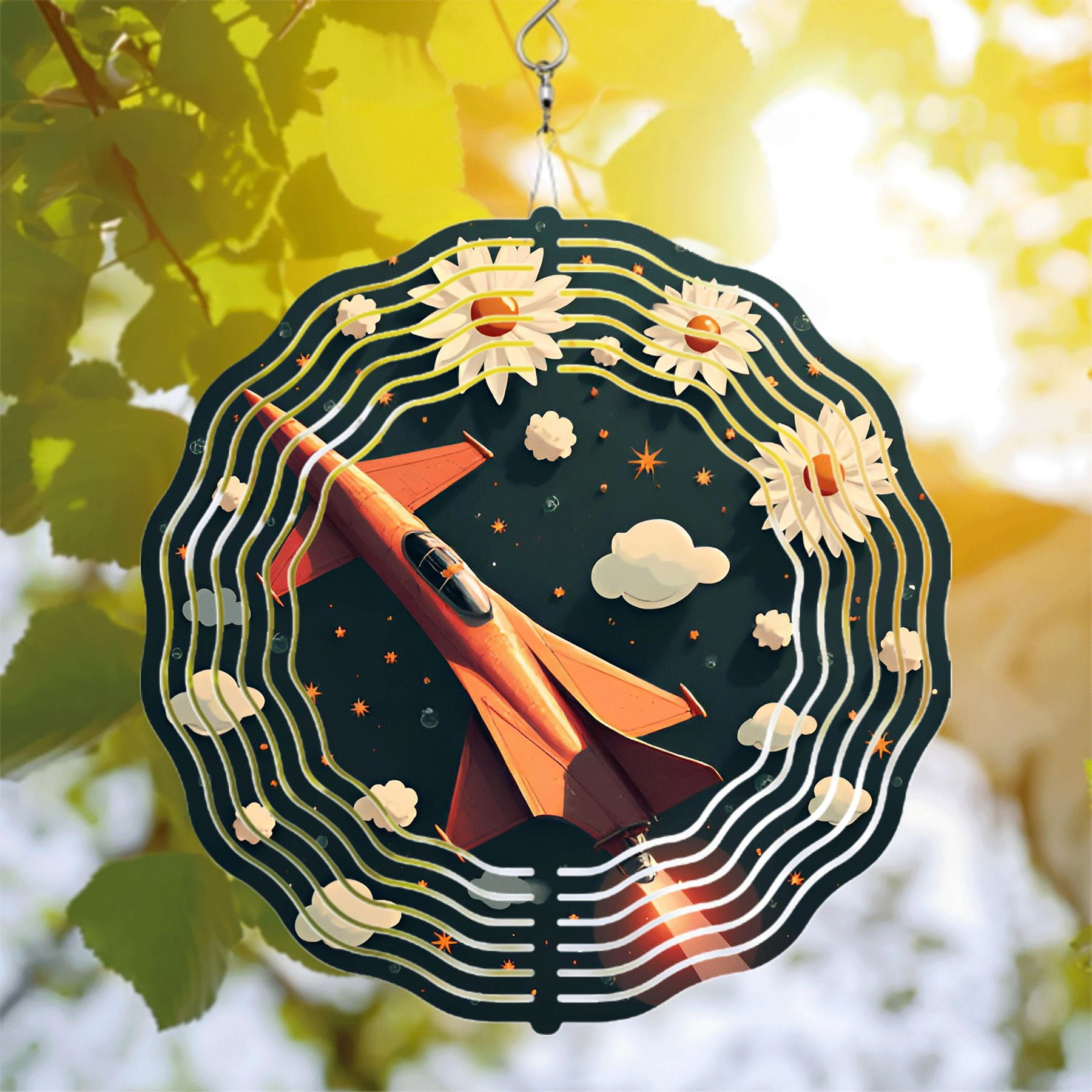 Futuristic Orange Metal Wind Spinners & Chimes - Whimsical Wave ...