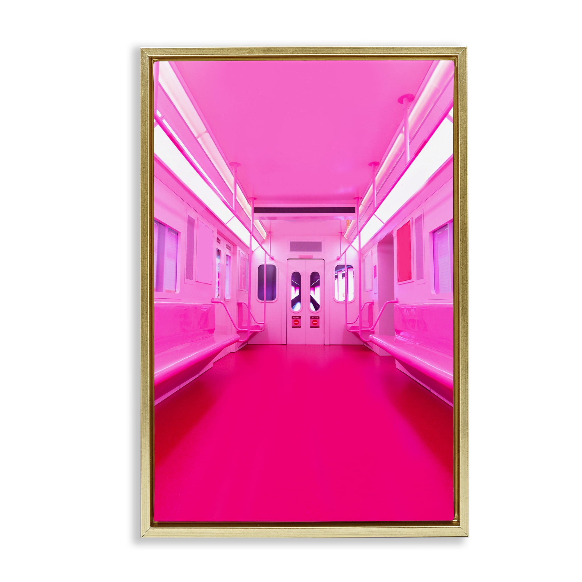 Futuristic Pink Tone Subway Gold Framed Floater Canvas Wall Art, design ...