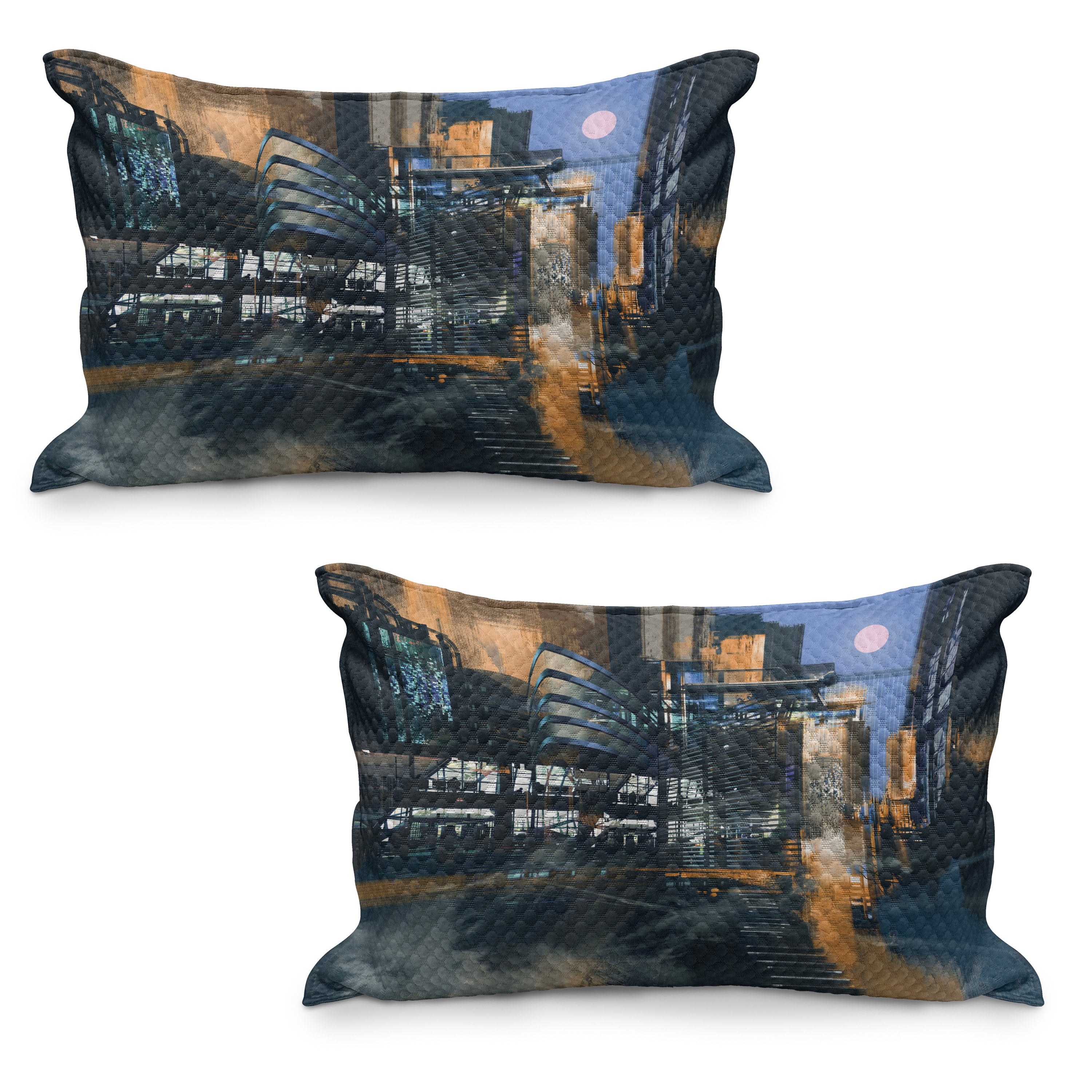 Futuristic Quilted Pillowcover Set of 2, Digital Paint Science Fiction ...