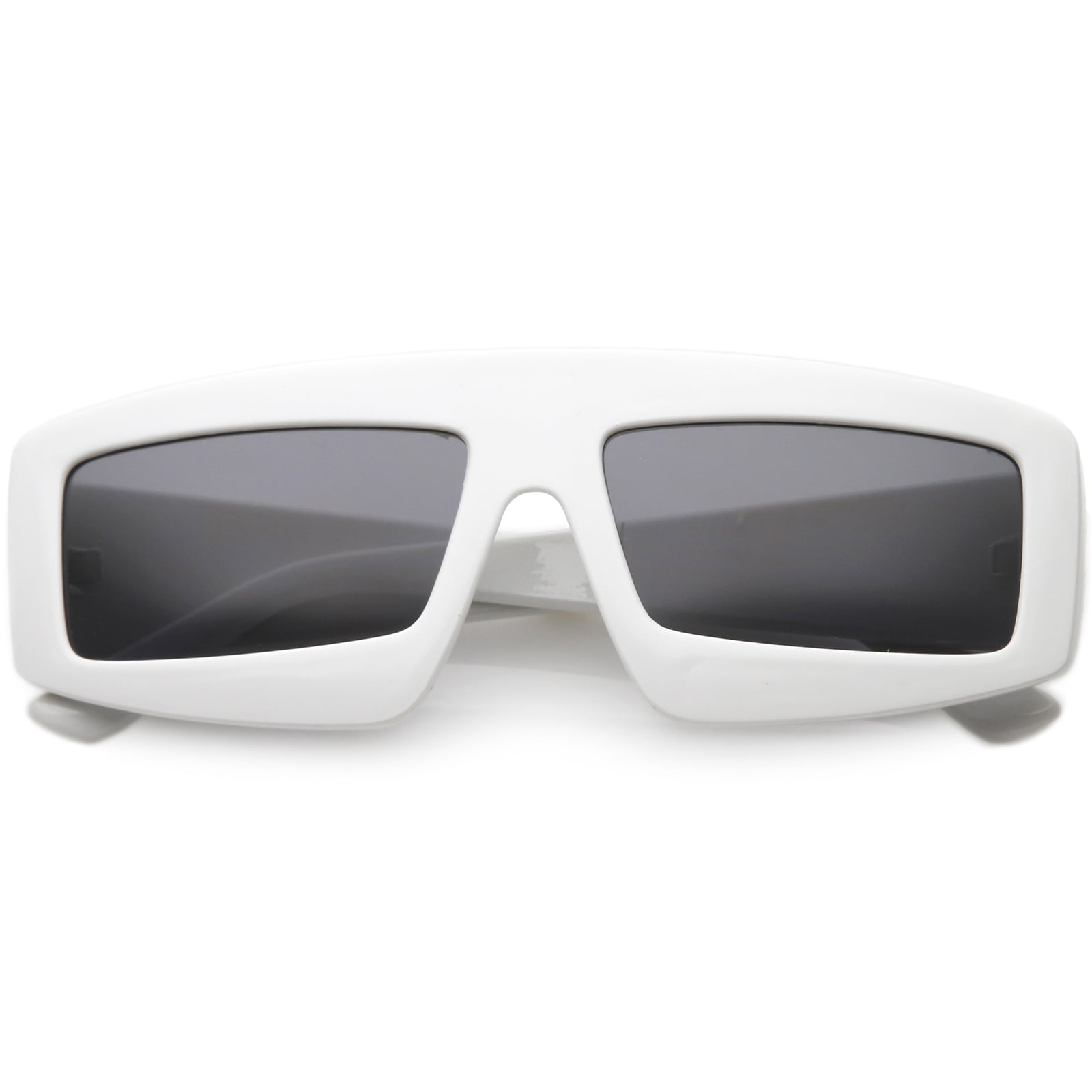 Futuristic Rectangle Sunglasses Wide Arms Neutral Colored Lens 57mm ...