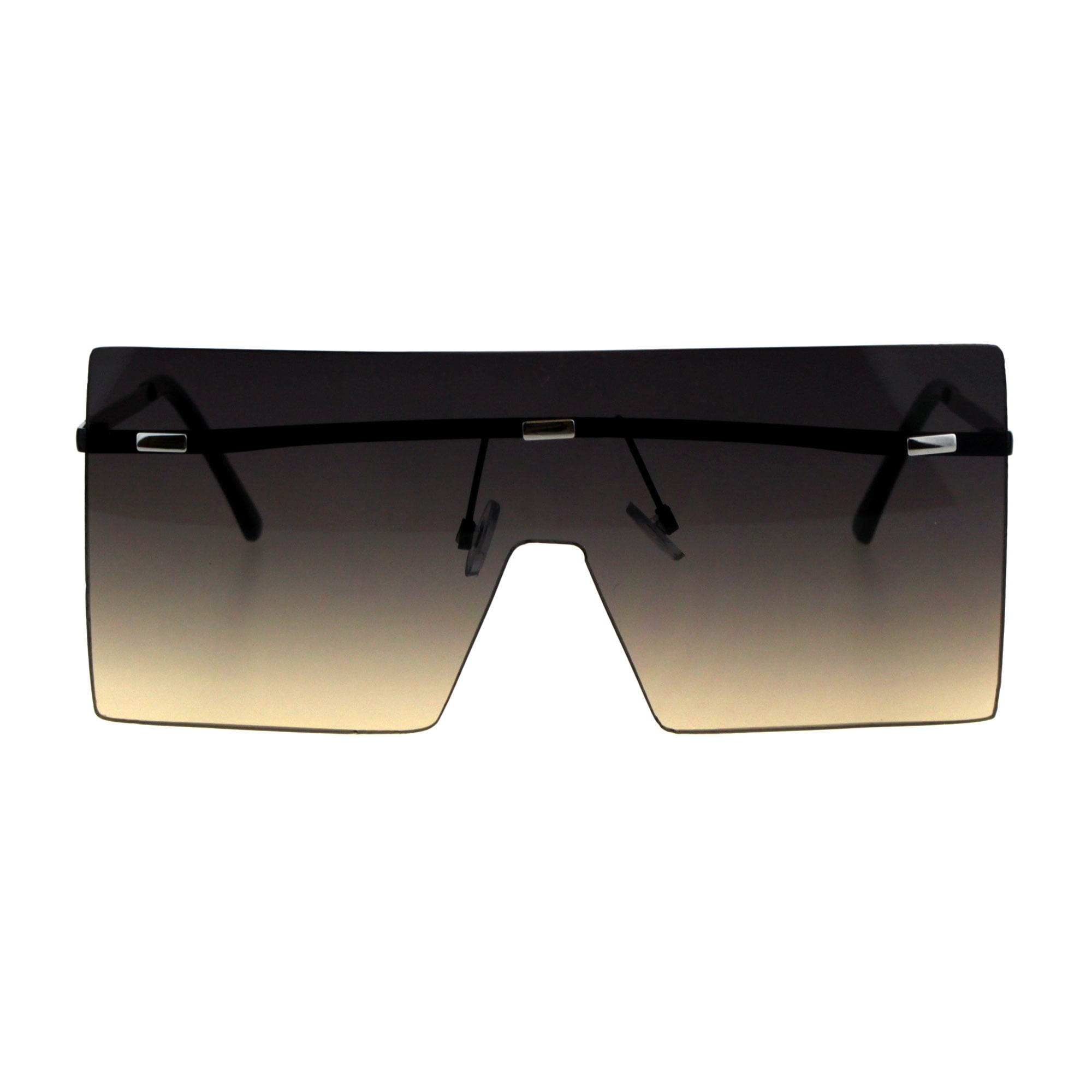 Futuristic Rimless Shield Oceanic Gradient Robotic Metal Rim Sunglasses