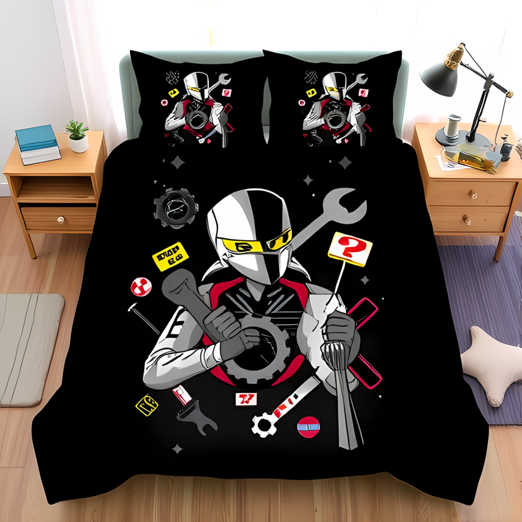 Futuristic Robot 3-Piece Duvet Cover Set - Black and White Design with ...