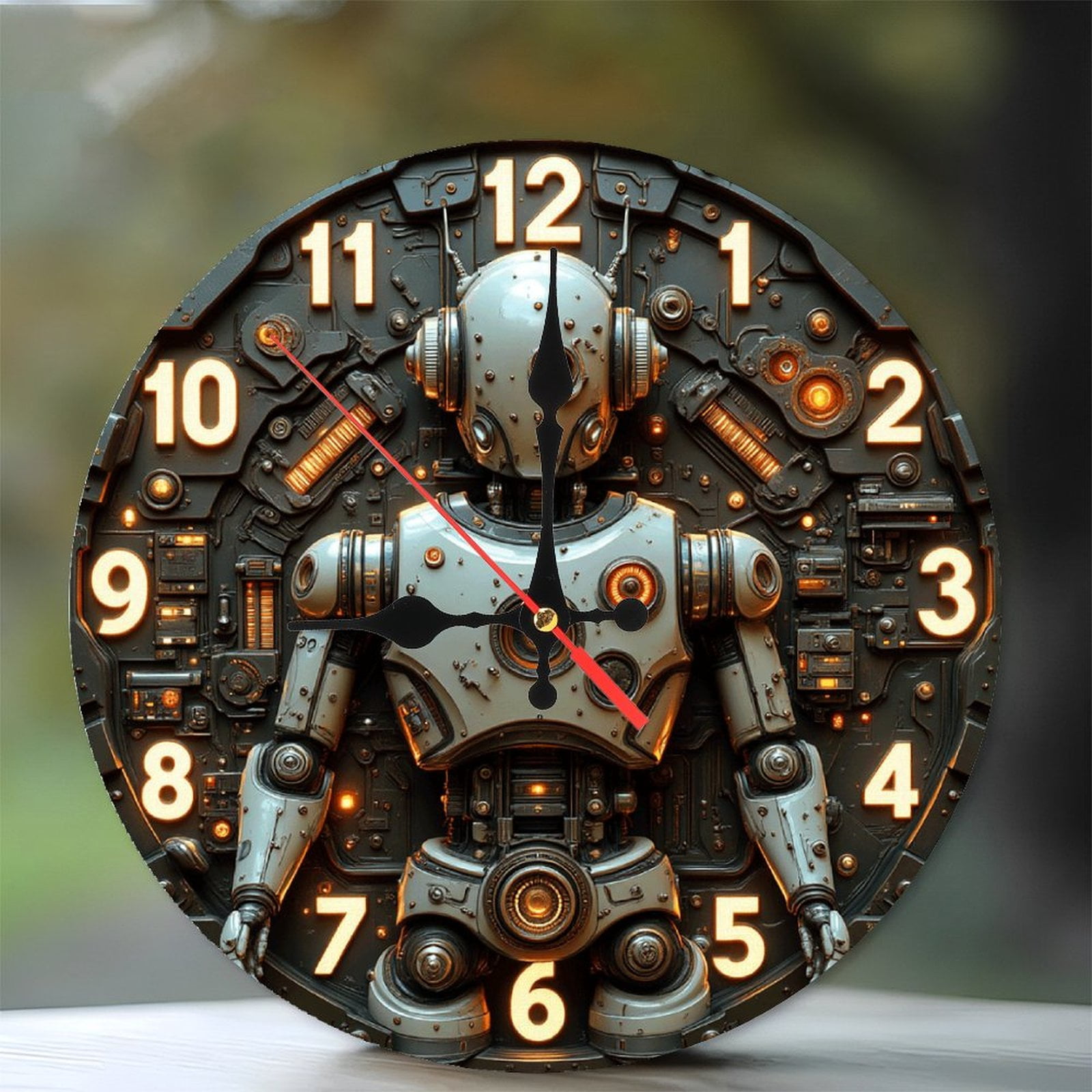 Futuristic Robot Clock with Unique Design And LED Light 10-Inch Silent ...