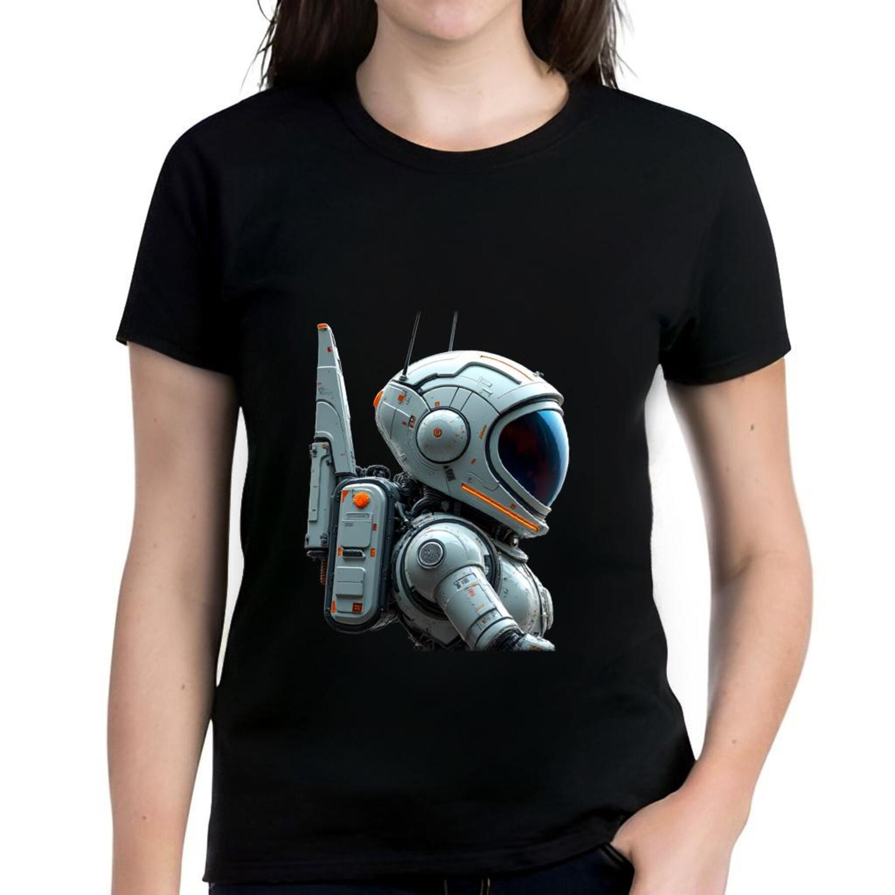 Futuristic Robot Design Cotton Short Sleeve T-Shirt for Women - Sleek ...