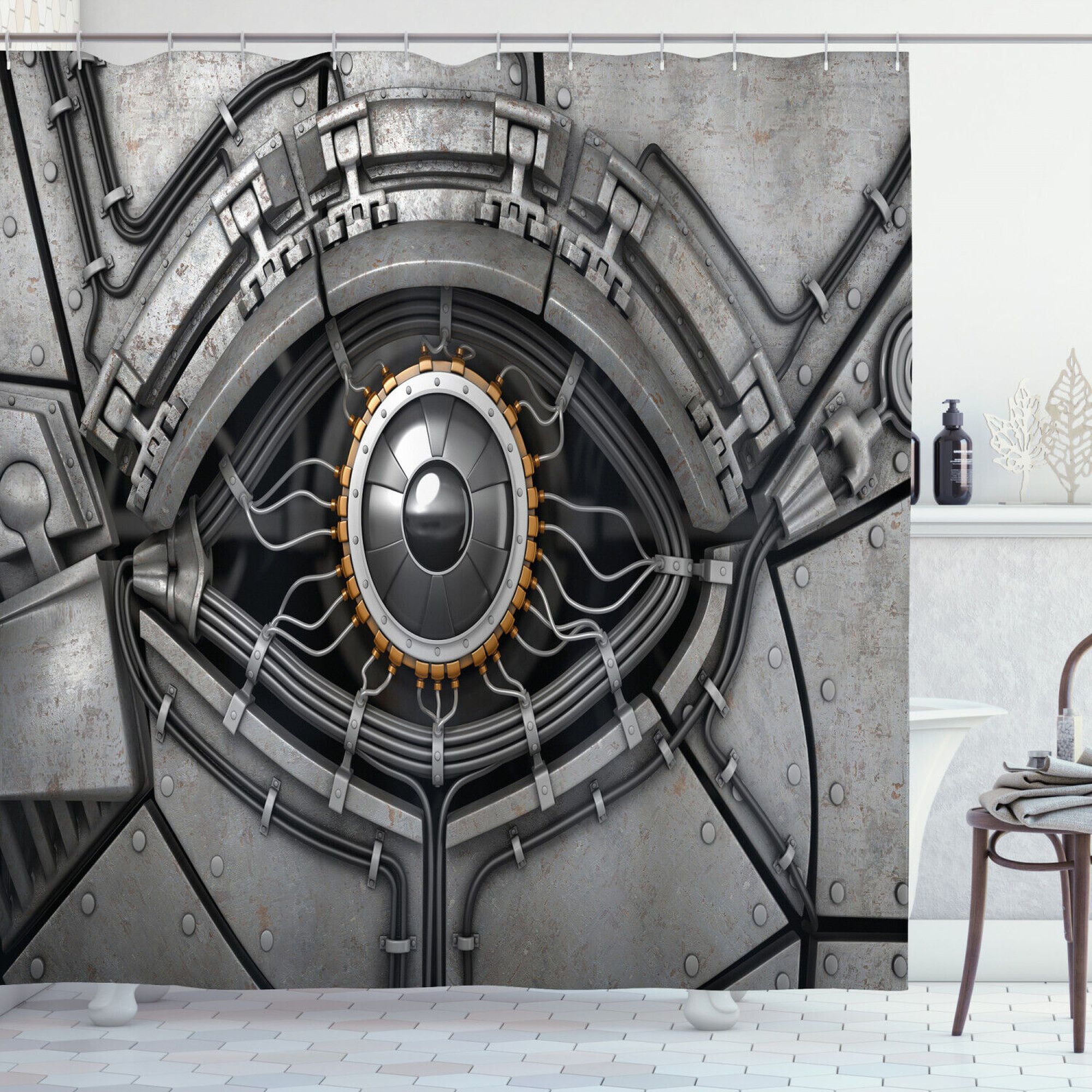 Futuristic Robot Eye Shower Curtain - -Tech Wires Design for Modern ...