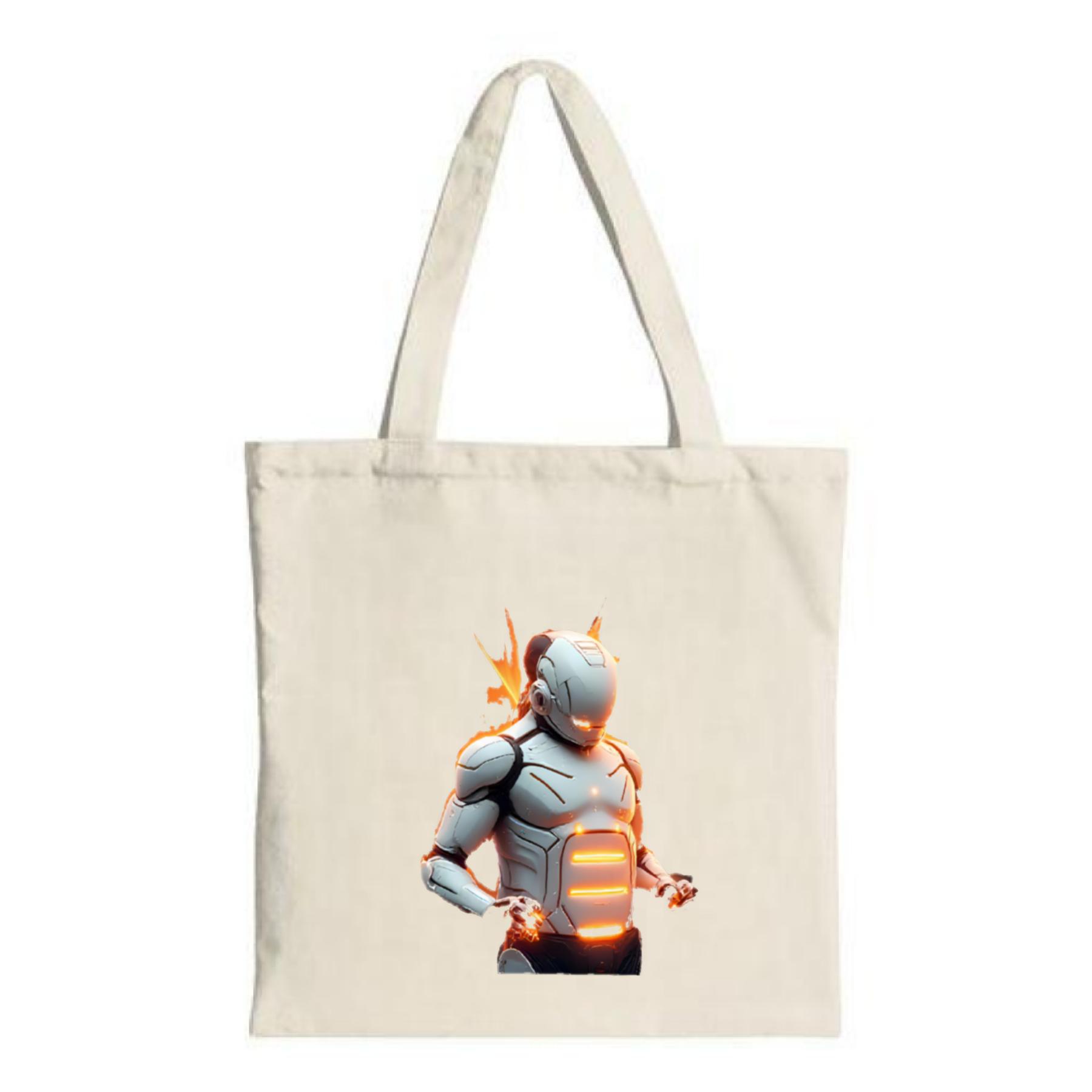 Futuristic Robot Tote Bag - Sleek metallic design with glowing orange ...