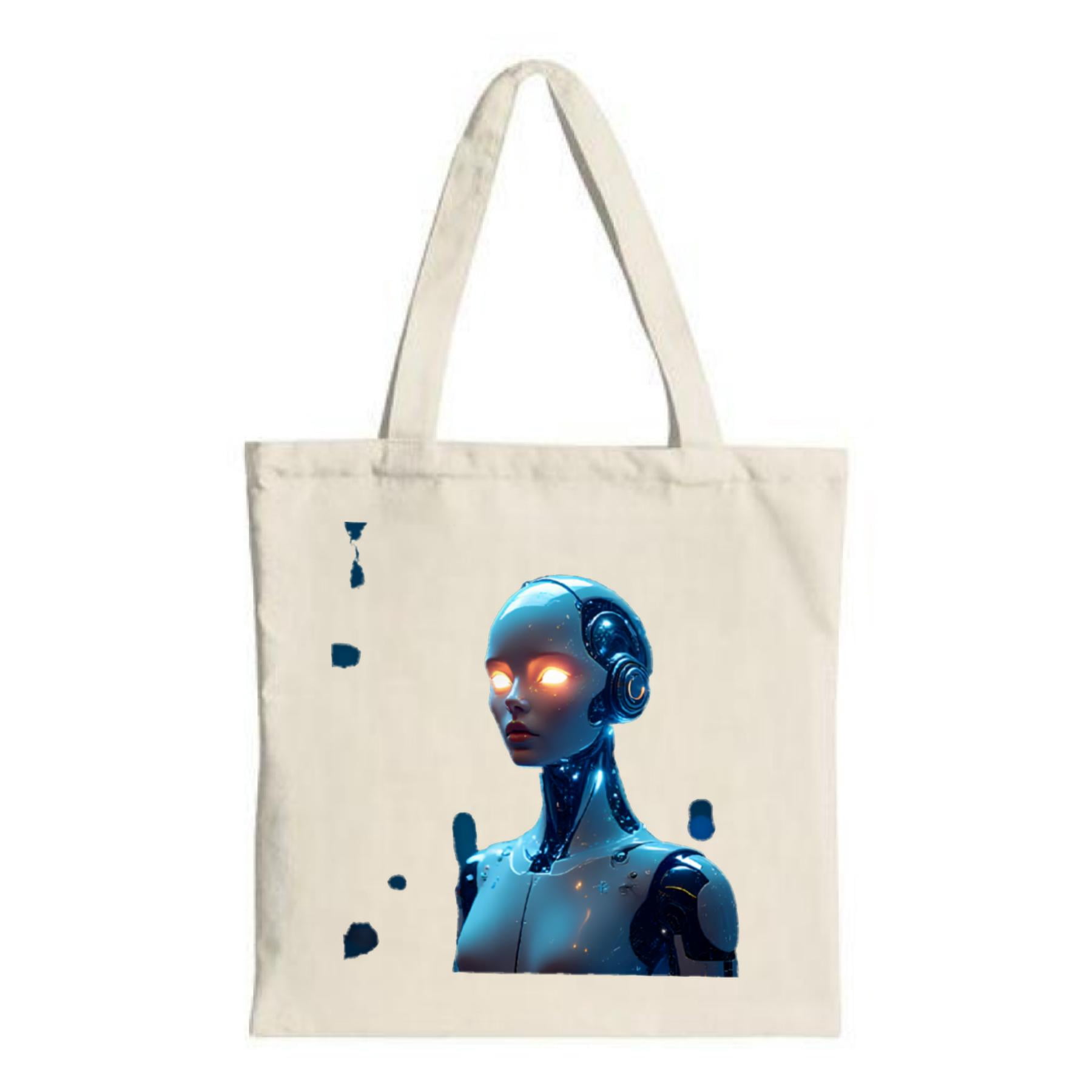 Futuristic Robot Tote Bag - Sleek metallic design with glowing orange ...