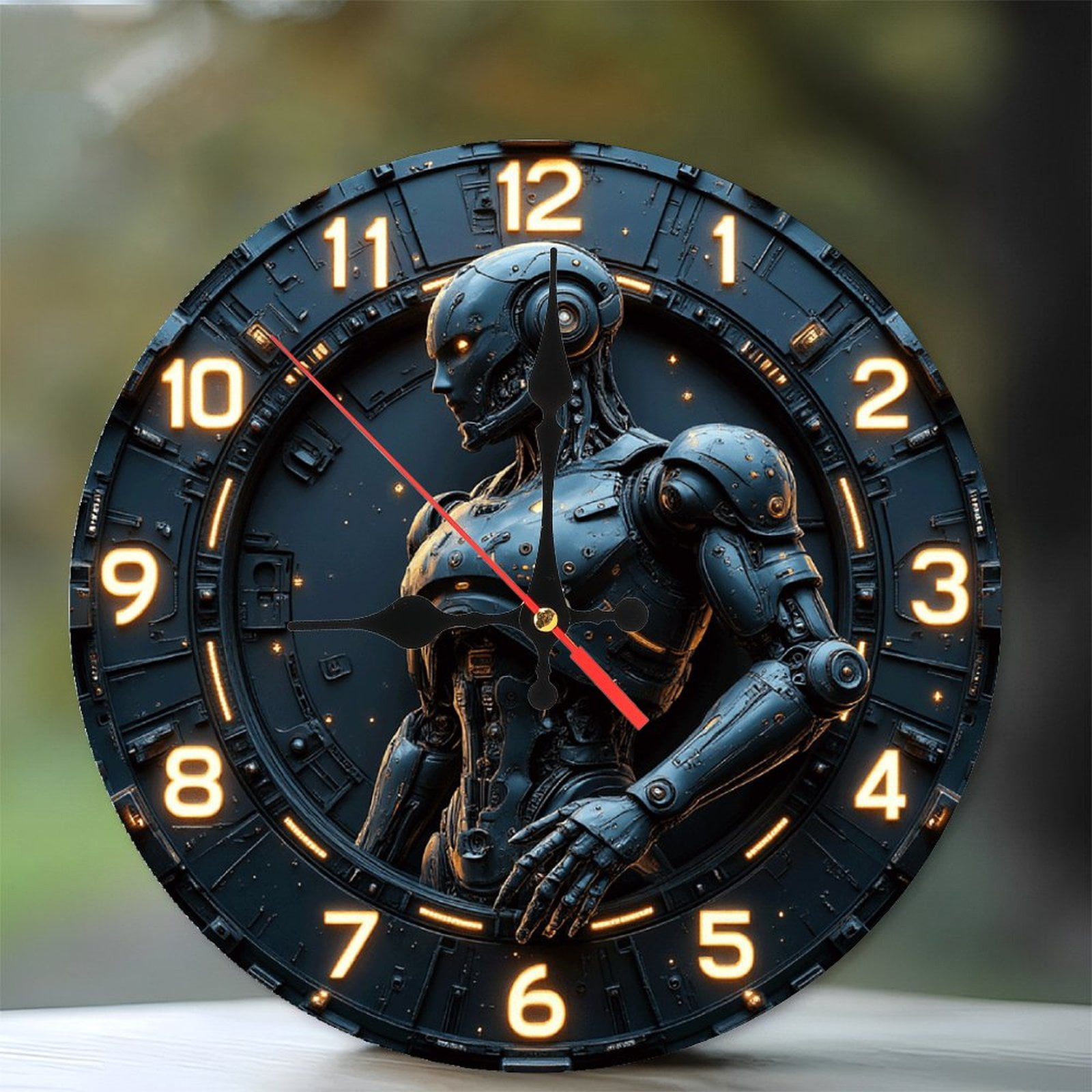 Futuristic Robotic Clock Sculpture with Advanced Design 10-Inch Silent ...