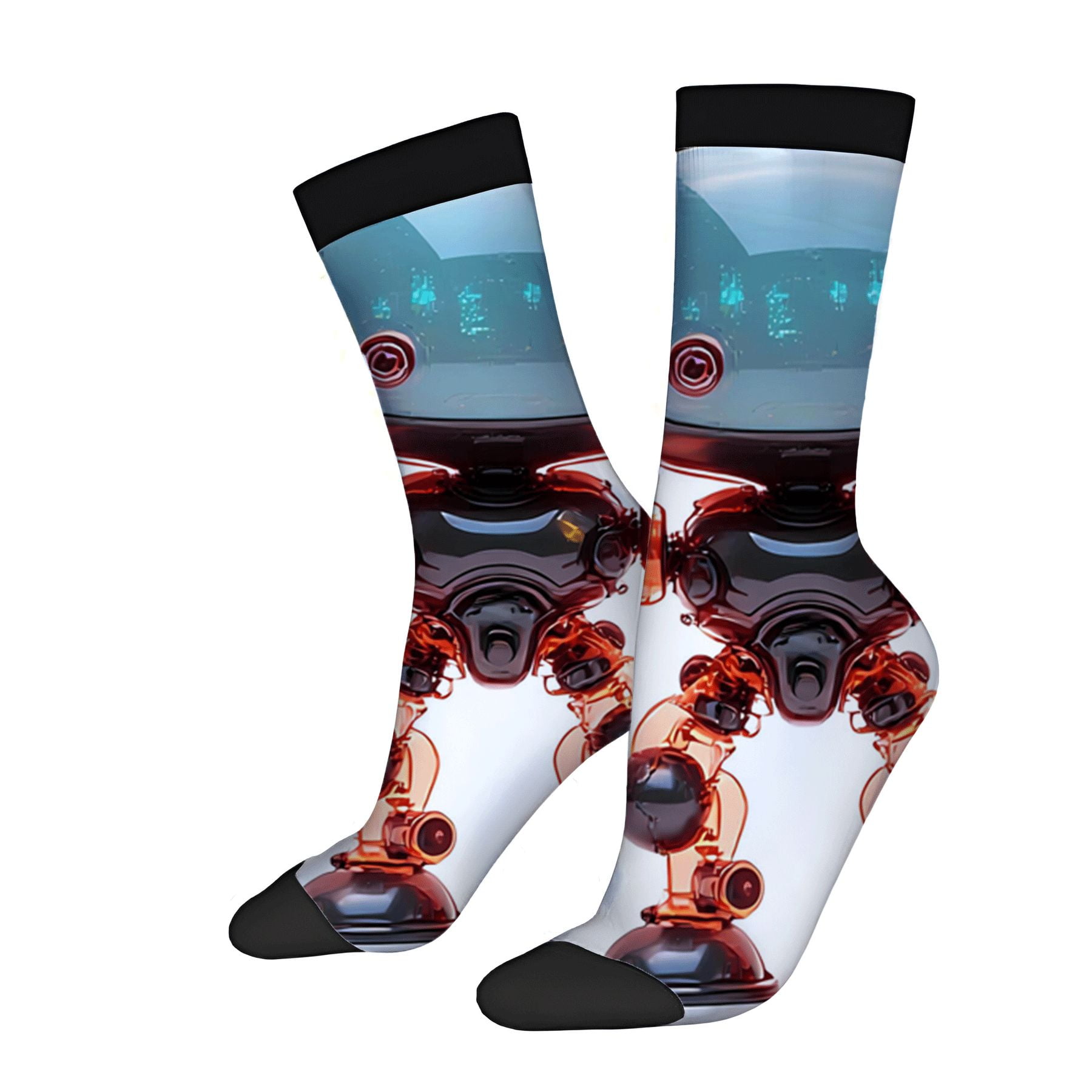 Futuristic Robotic Design Socks - 2 Pairs of Unisex Trendy Mixed Color ...