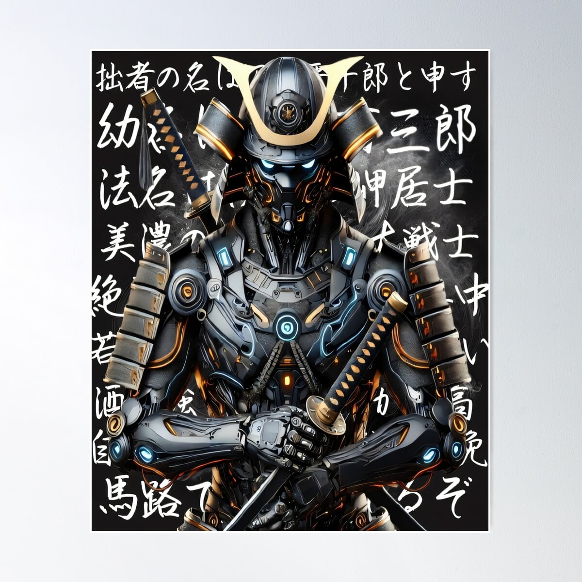Futuristic Samurai Warrior - Cyberpunk Art With Japanese Calligraphy ...
