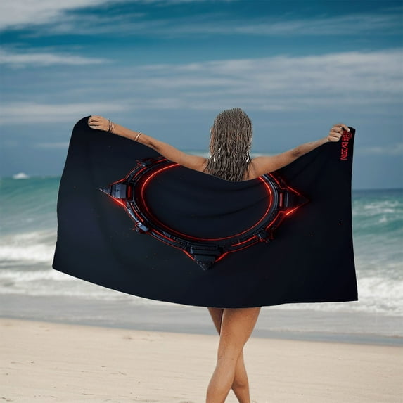 Futuristic Sleek Design Bath Towel - Minimalistic Red Glow Pattern ...