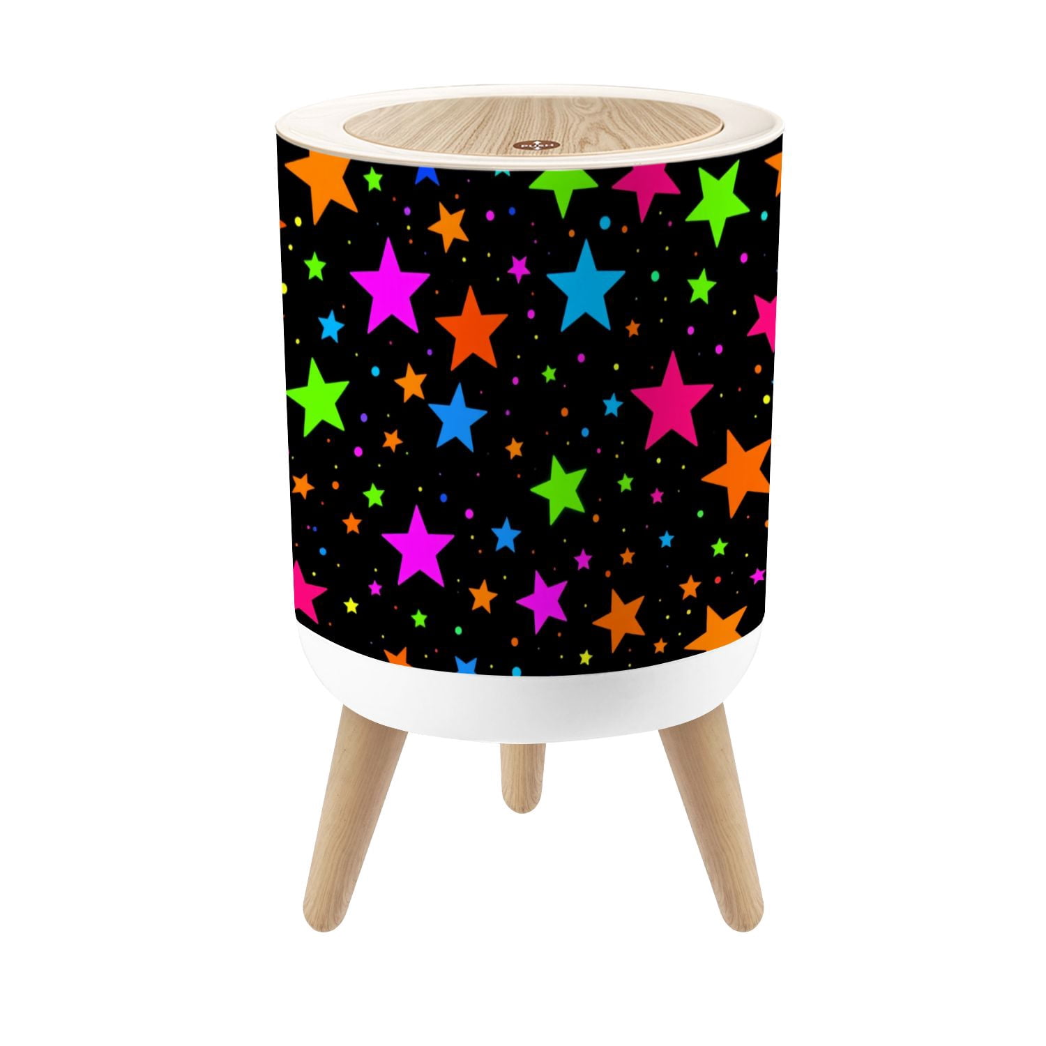 Futuristic Small Trash Can with Lid Bright Neon Stars Black Colorful ...
