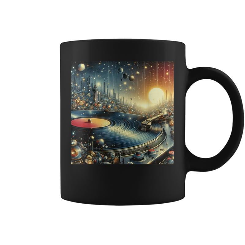 Futuristic Space City Vinyl Record Player SciFi Cityscape Coffee Mugs ...