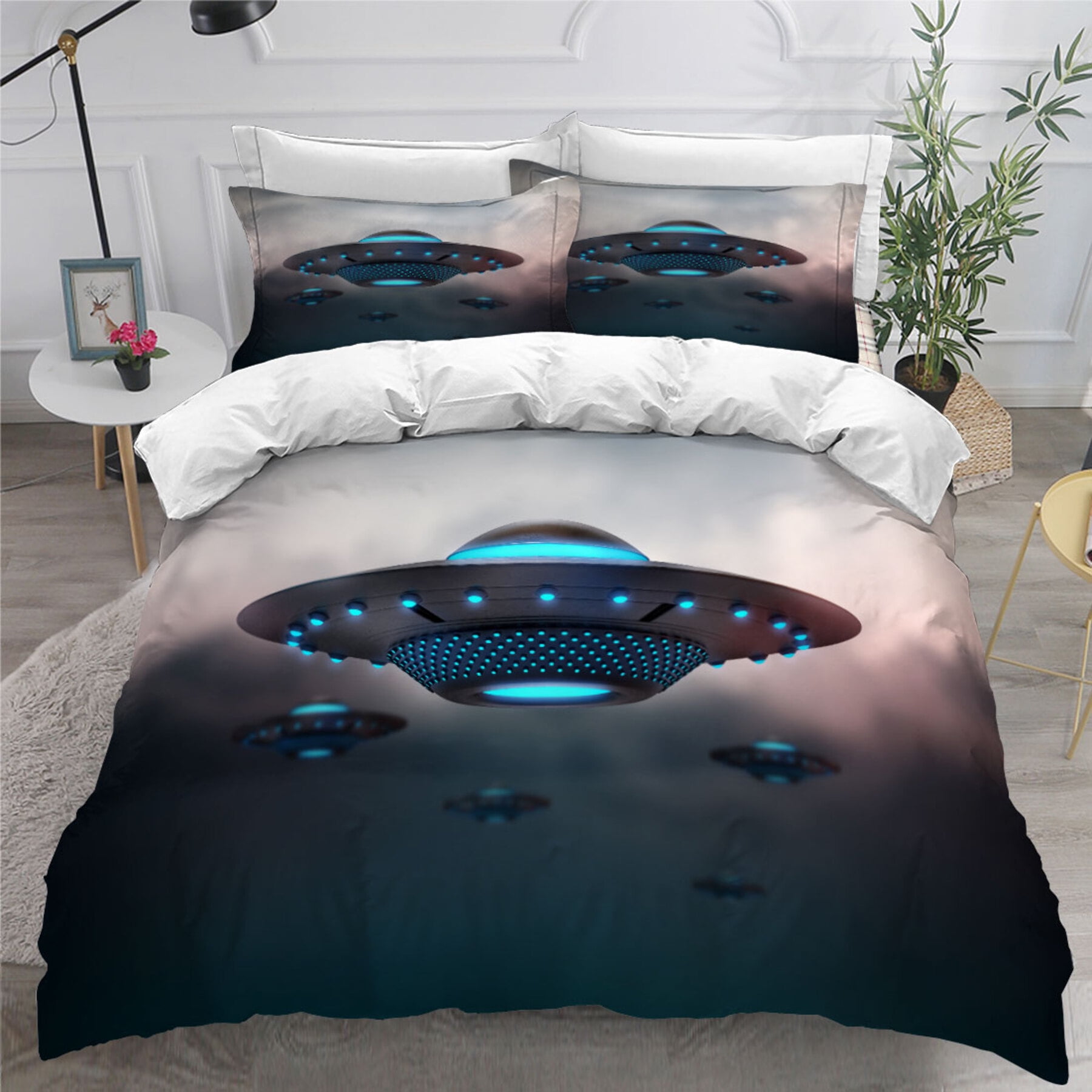 Futuristic Spaceship Bedding Set High-Resolution UFO Design Duvet Cover ...
