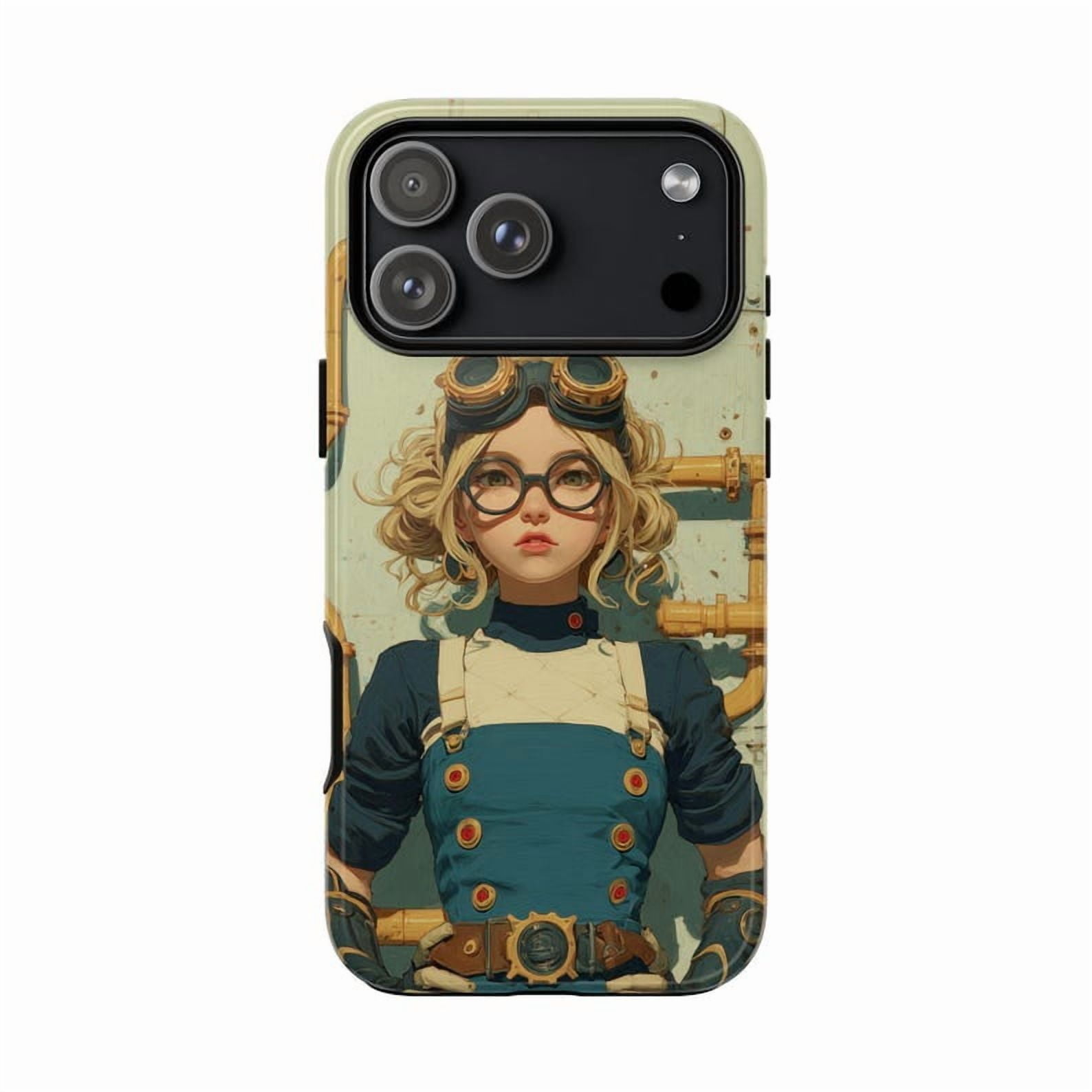 Futuristic Steampunk Anime Engineer Girl Case with iPhone 17 to 11 Pro ...