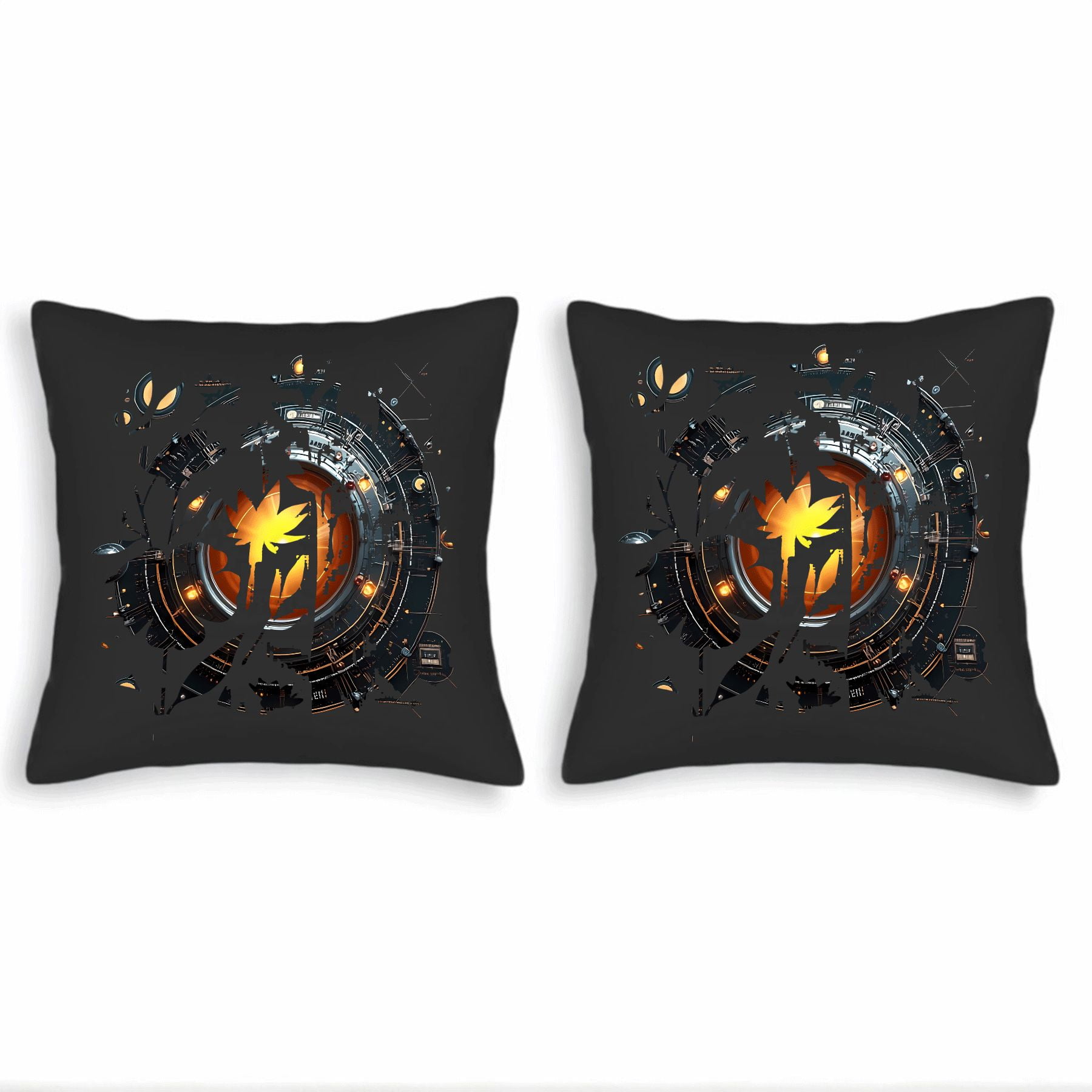 Futuristic Throw Pillow Covers 18x18in Set of 2 - Glowing Orange Flower ...