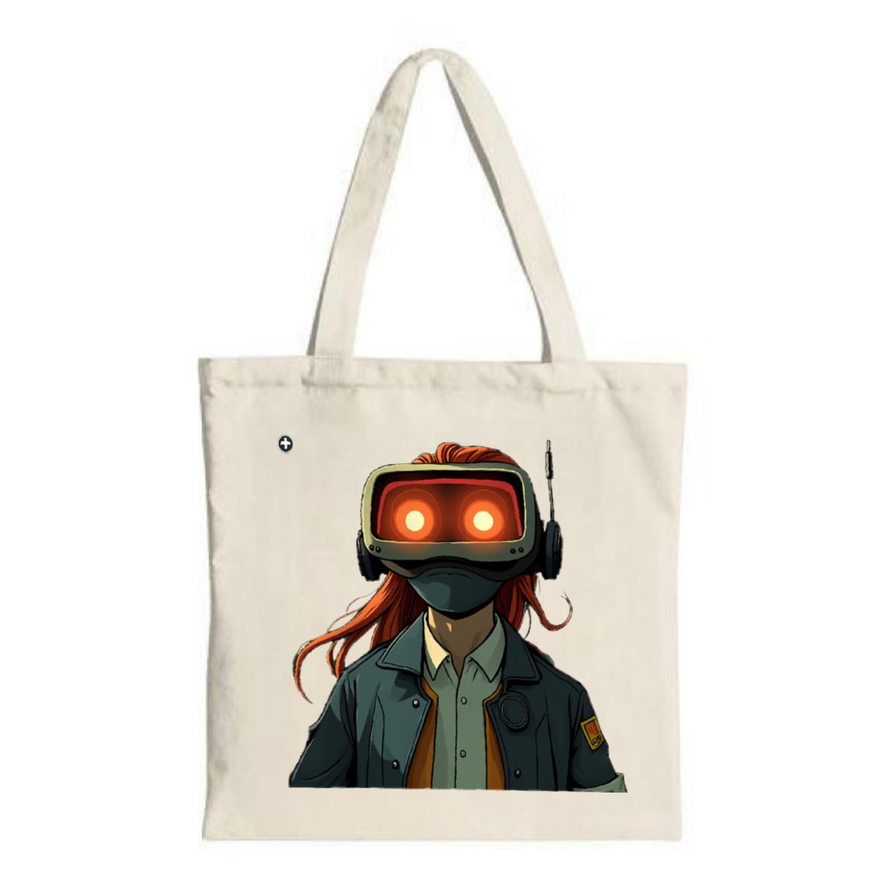 Futuristic Tote Bag with Red - Haired Character in Headset - Stylish ...