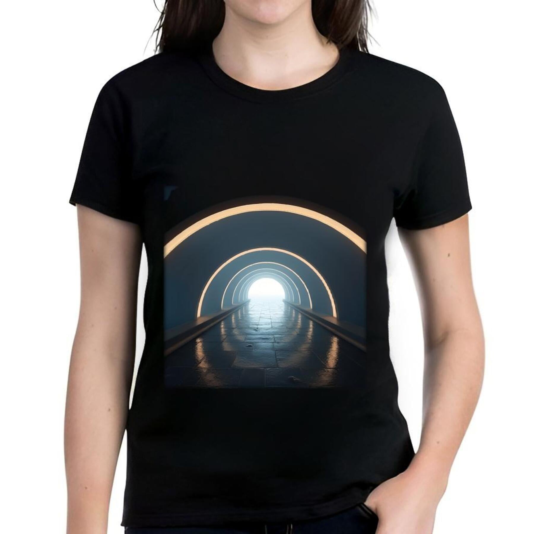 Futuristic Tunnel Design Cotton Short Sleeve T-Shirt for Women ...