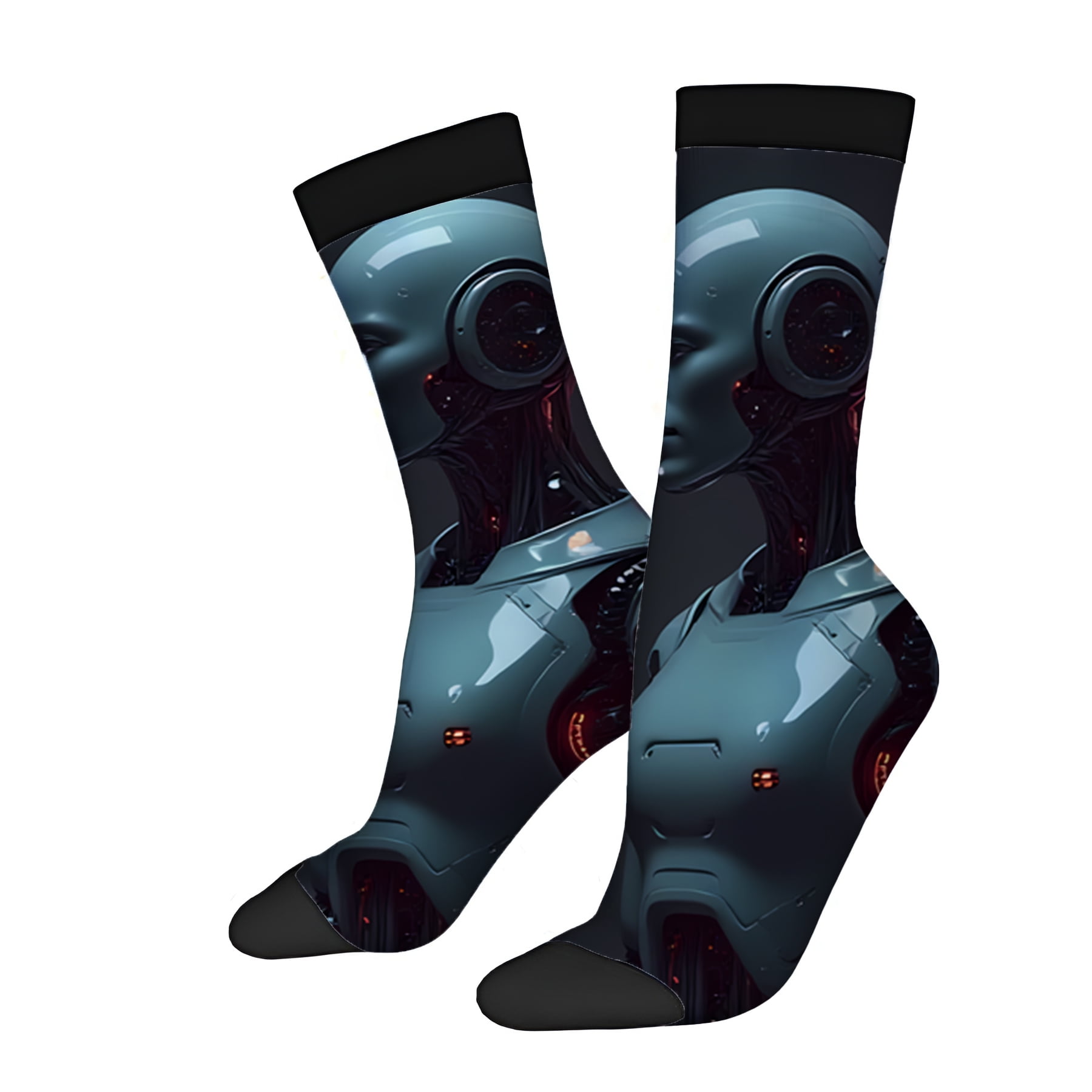 Futuristic Unisex Socks (2 Pairs) - Black & Dark Blue with Artistic ...