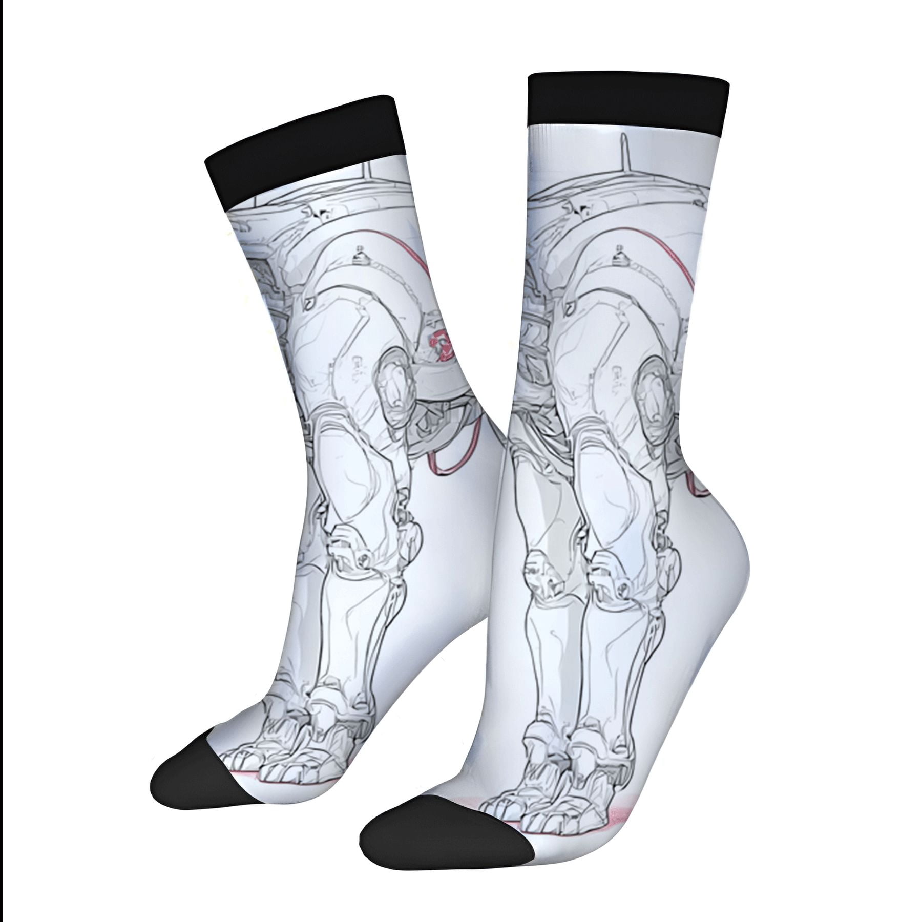 Futuristic Unisex Socks - 2 Pairs with Humanoid Robot Design Intricate ...