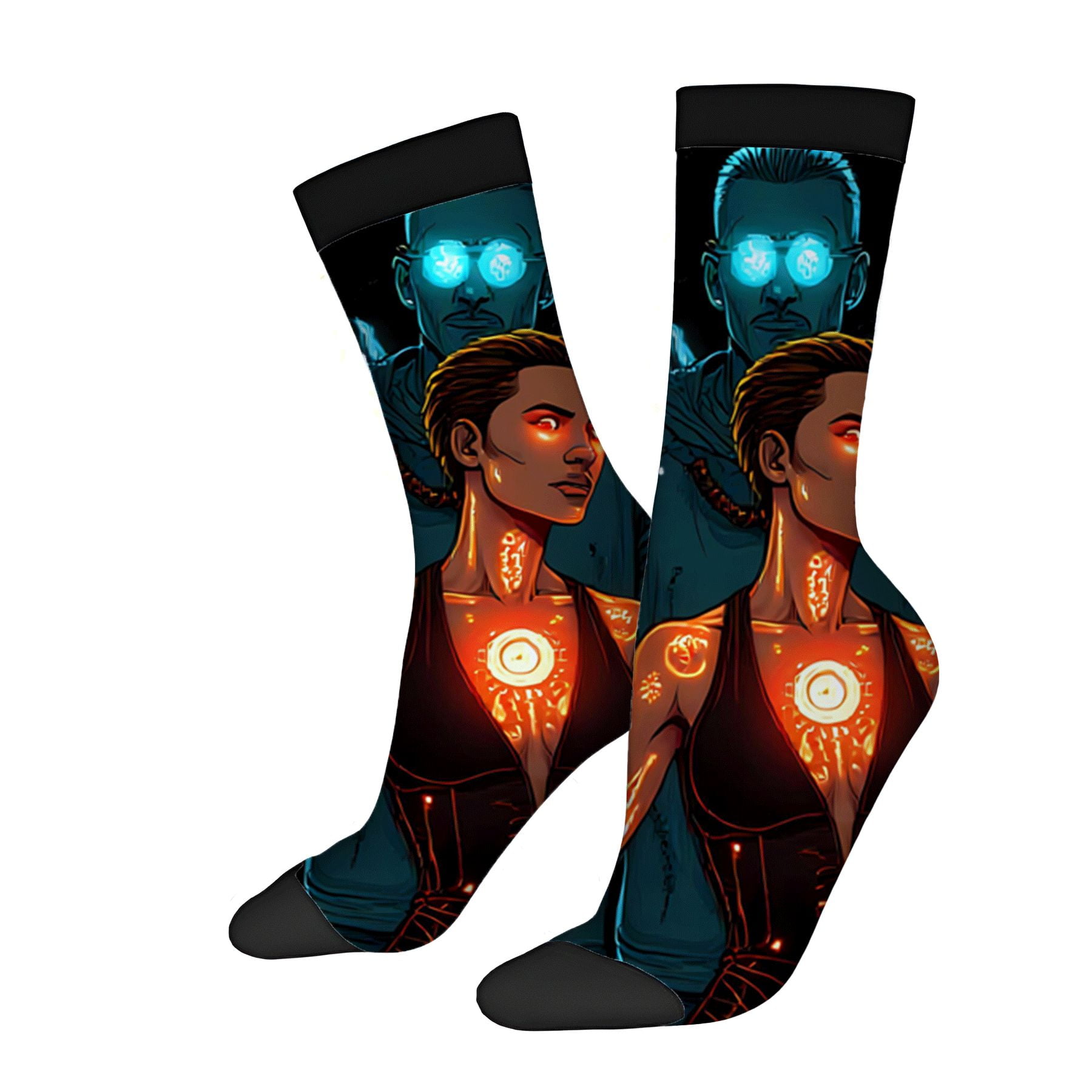 Futuristic Unisex Socks - 2 Pairs with Vibrant Characters & Glowing ...