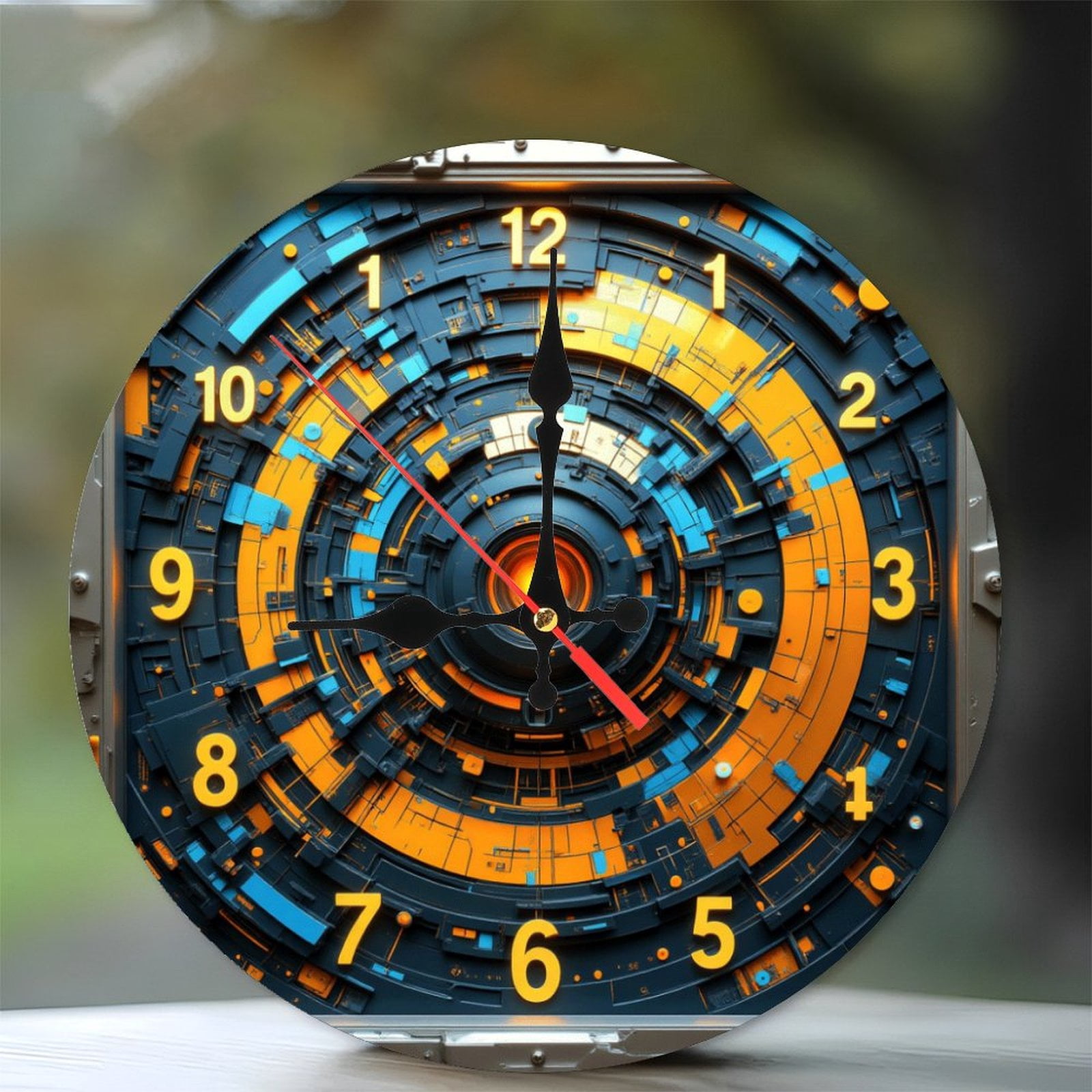 Futuristic Wall Clock 10-Inch Silent Wooden Wall Clock, Battery ...