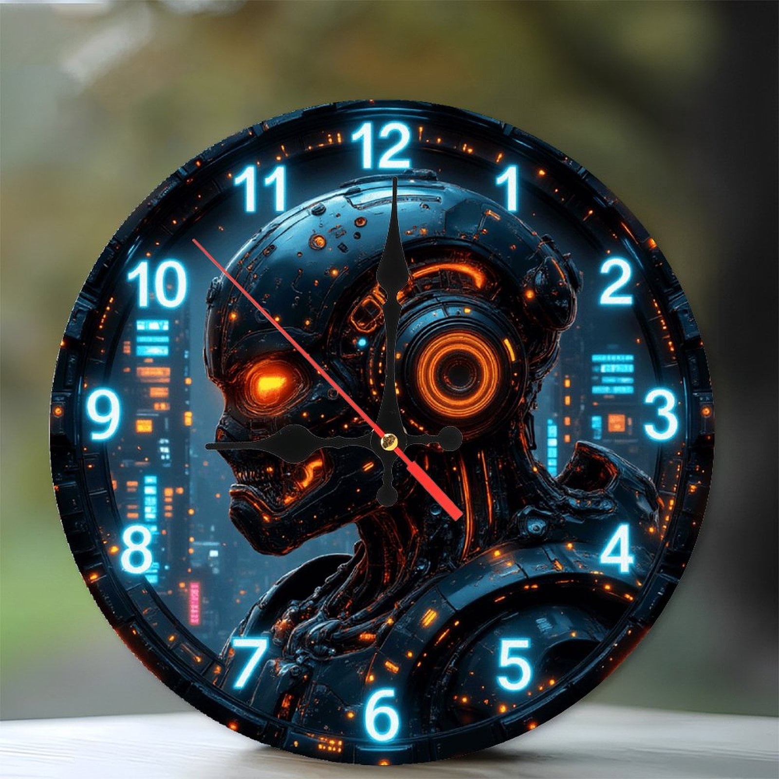 Futuristic Wall Clock with Robot Design And LED Lights 10-Inch Silent ...