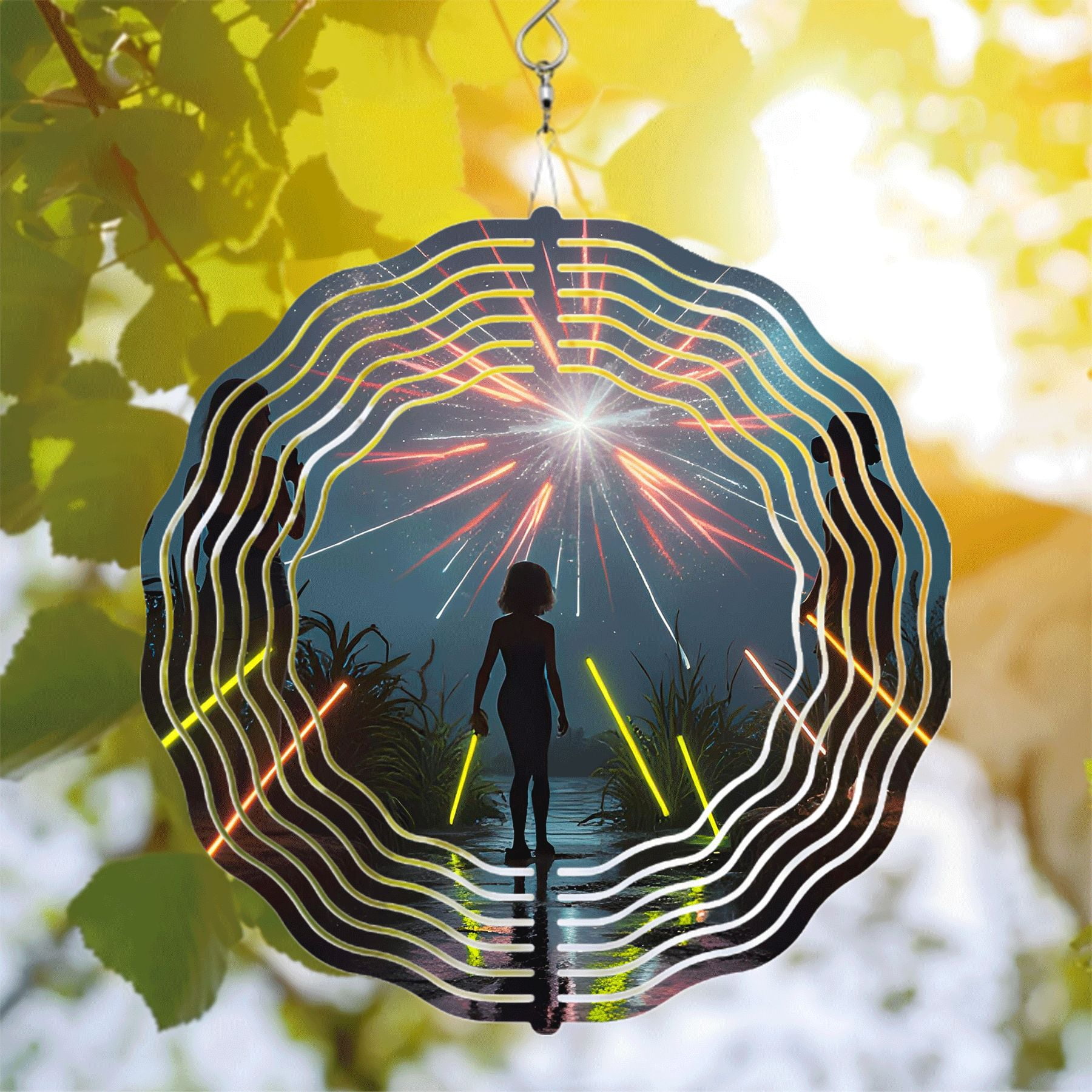 Futuristic Wave - Pattern Metal Hanging Wind Spinners & Chimes for Yard ...