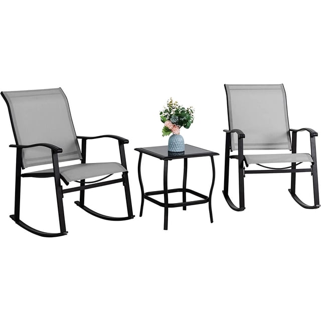 Futzca 3 Piece Outdoor Rocking Bistro Set - Light Grey, Textile and ...