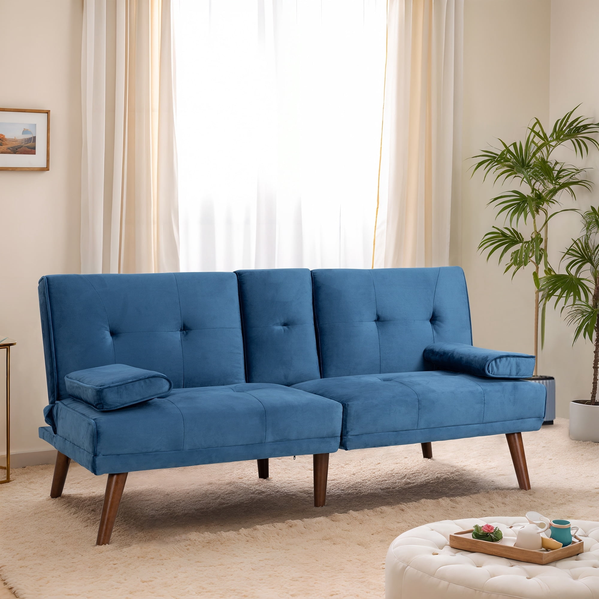 Futzca 60" Small Loveseat, 3 in 1 Cute Convertible Sofa Bed Blue ...