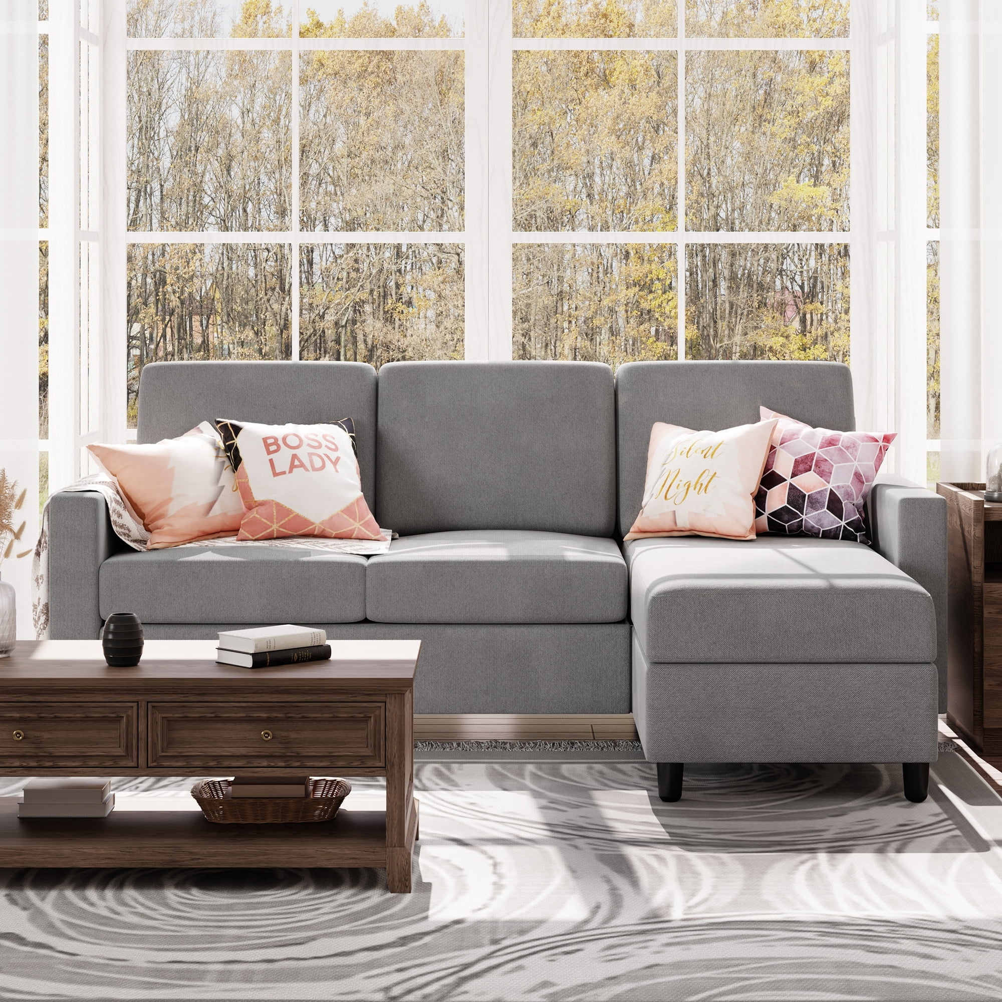 Futzca Modern L-shaped Convertible Sectional Sofa w/ Reversible Chaise ...