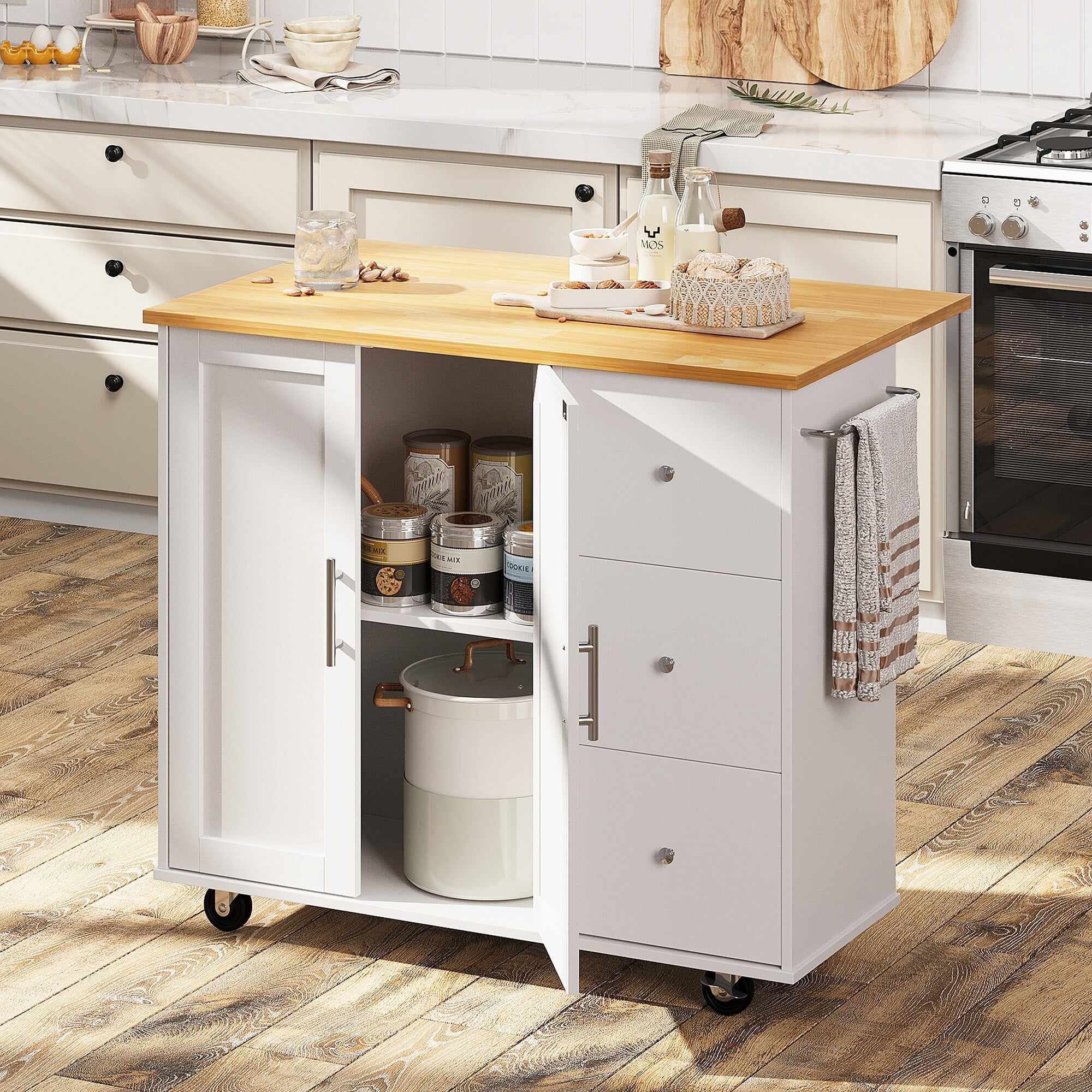 Futzca Storage Kitchen Island Cart on Wheels with Large Worktop,Storage ...