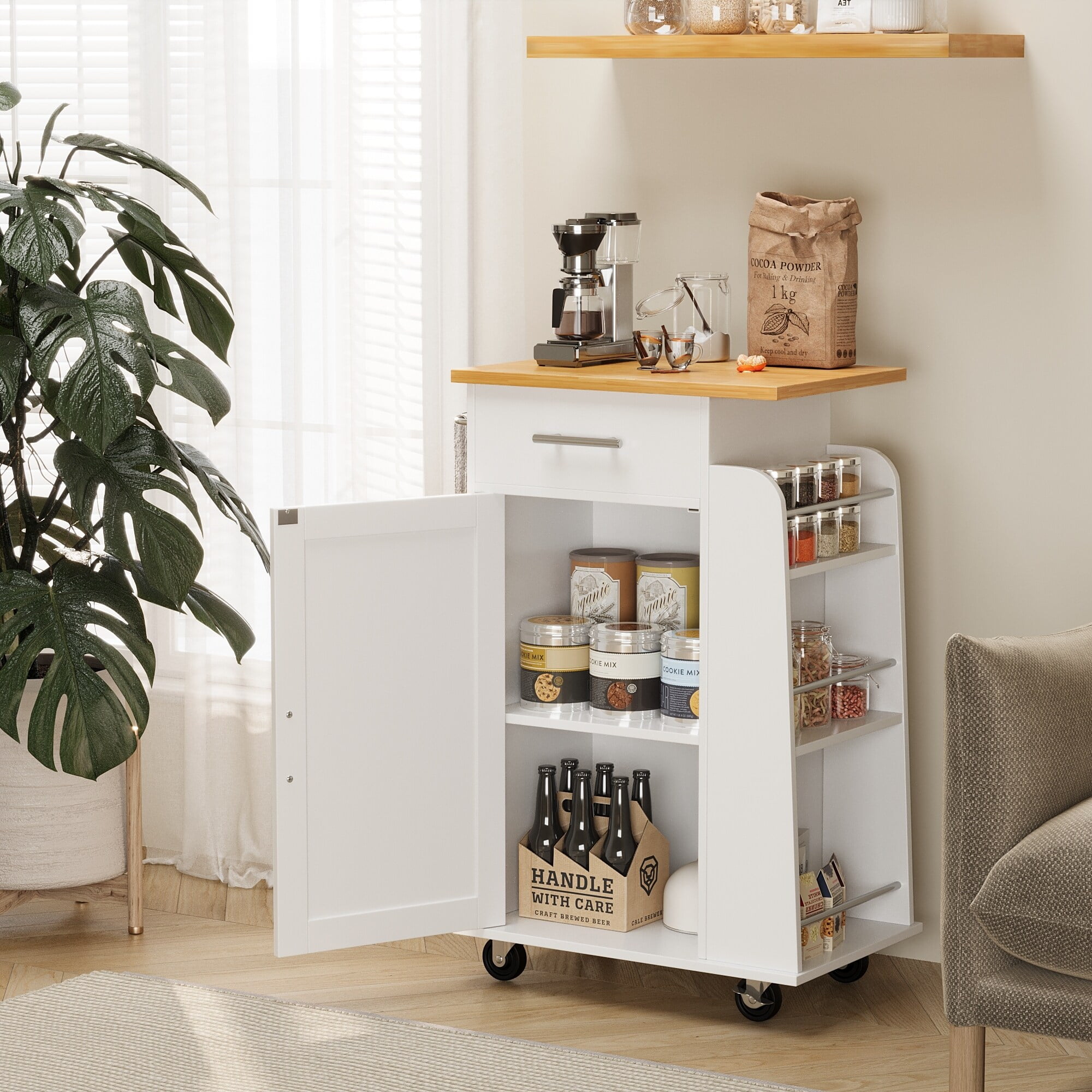 Futzca Storage Kitchen Island Cart on Wheels with Large Worktop,Storage ...