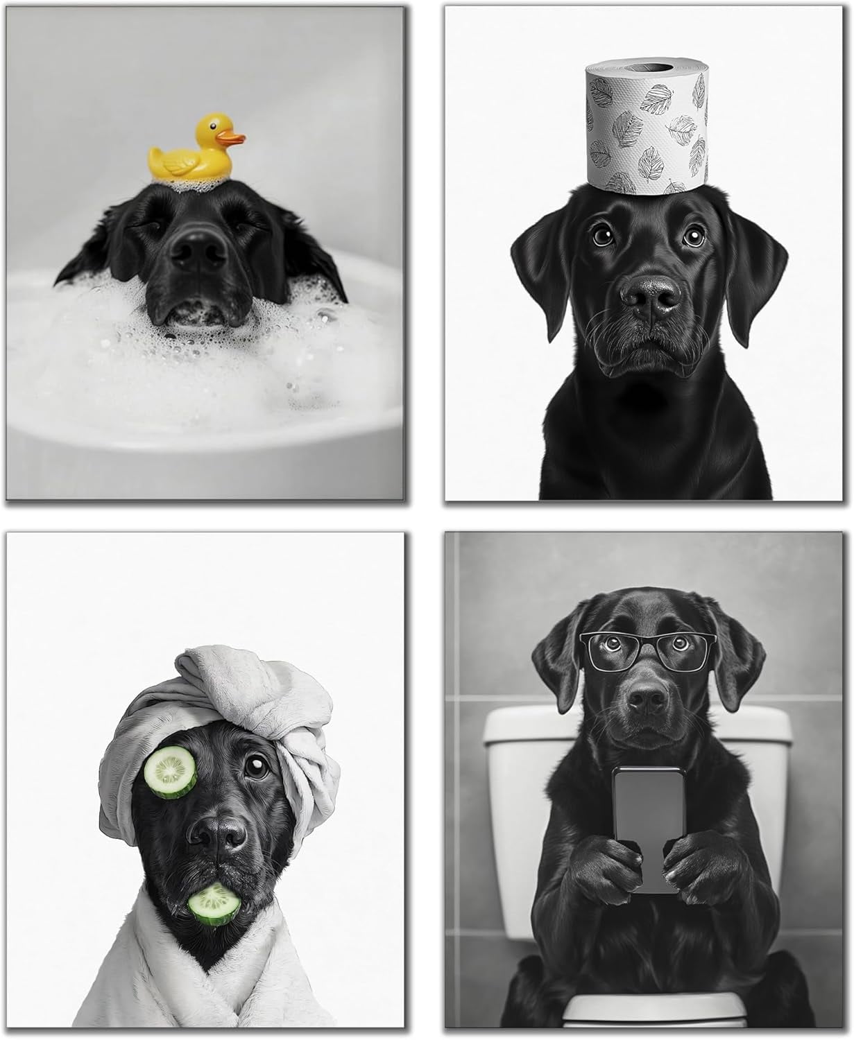 Fuuny Black Labrador Retriever Lover Gifts Bathroom Wall Art Prints Set ...