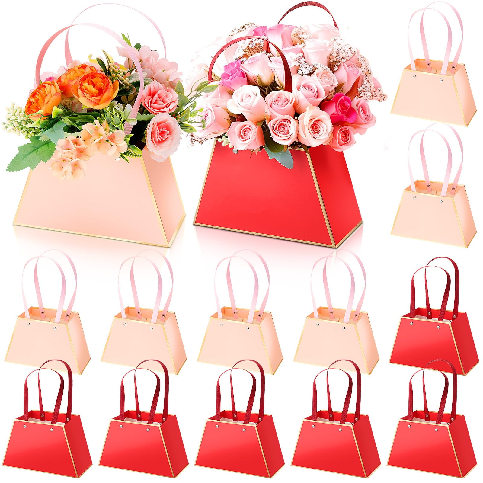 Fuutreo 12 Pcs Valentine's Day Flower Gift Bags Bouquets Portable Craft ...