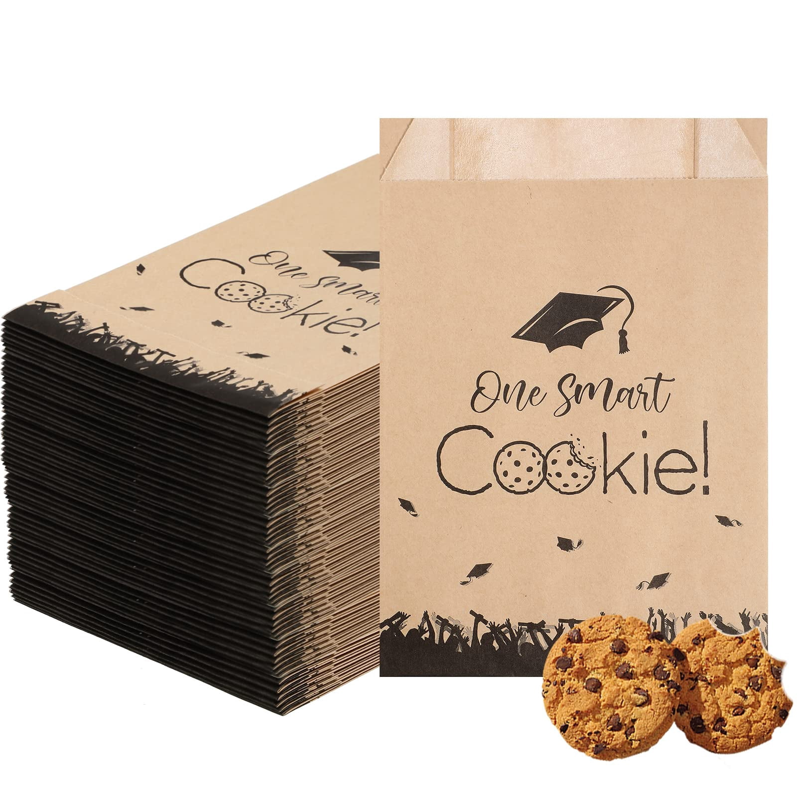 Fuutreo 200 Pcs Graduation Cookies Bags Bulk Oilproof Brown Paper One ...