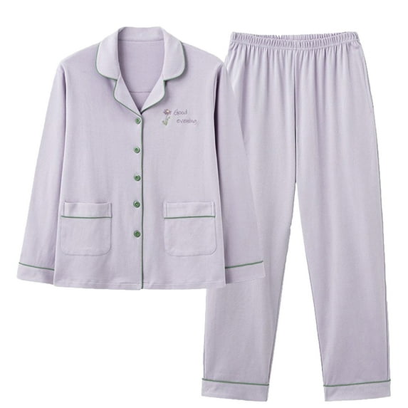 Fuwddey Cotton Pajamas Set for Women 2 Piece Long Sleeve Soft Sleepwear ...