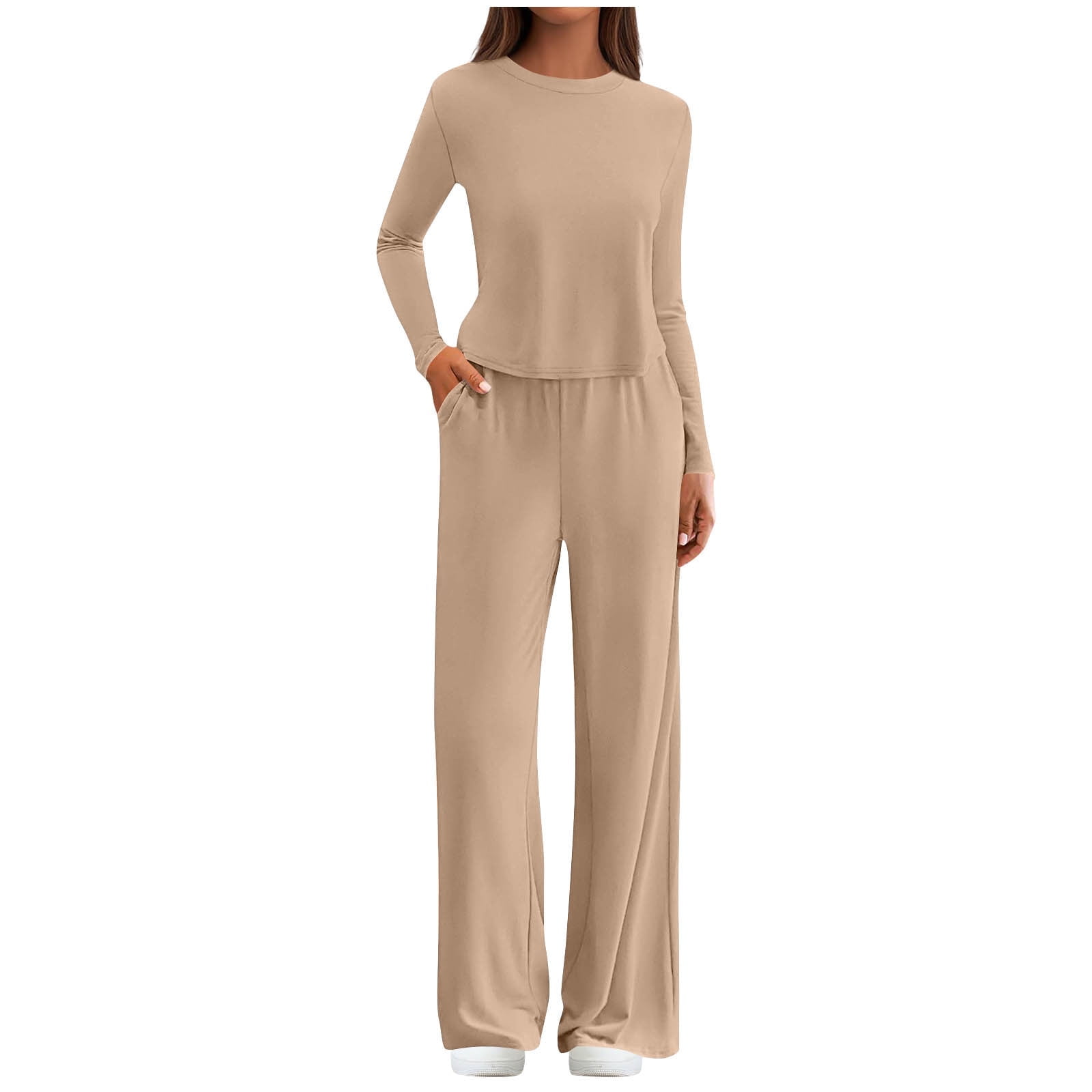 Fuwddey Lounge Sets for Women 2025 Round-Neck 2 Piece Outfits Airport ...